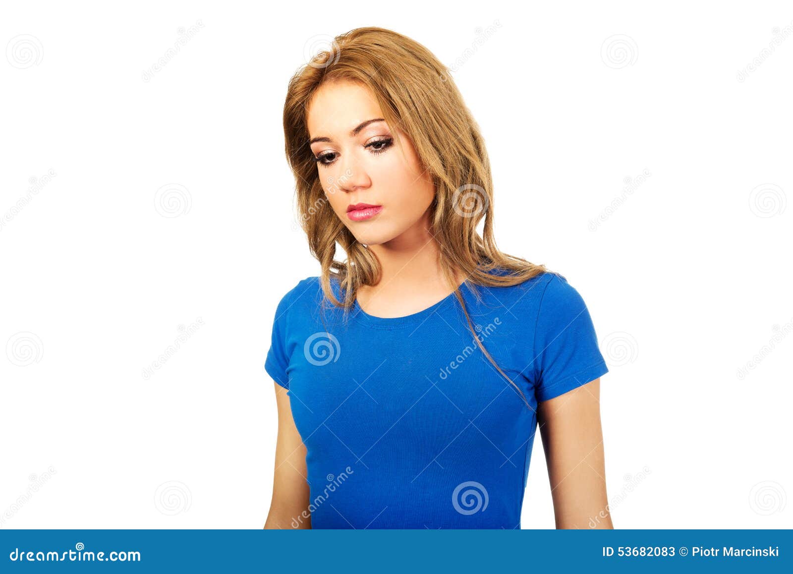 Sad woman looking down. stock image. Image of beautiful - 53682083