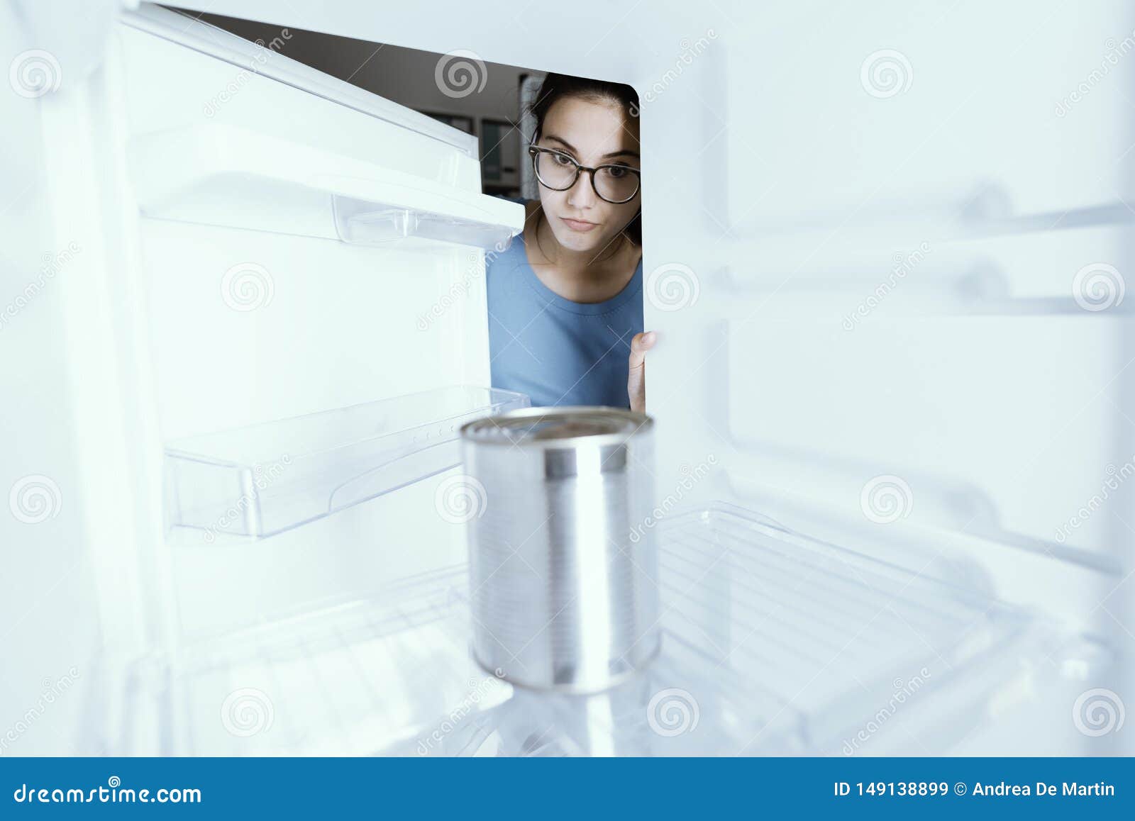 Sad Woman Looking into Her Empty Fridge Stock Image - Image of ...