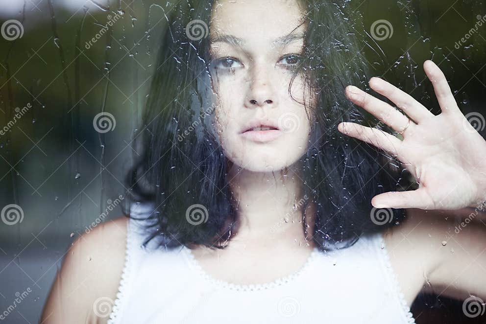 Sad Woman Looking Through Window Stock Image Image Of Depression