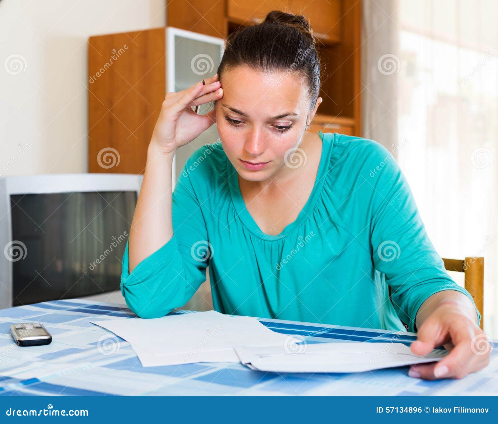 Sad woman with papers stock photo. Image of education - 57134896