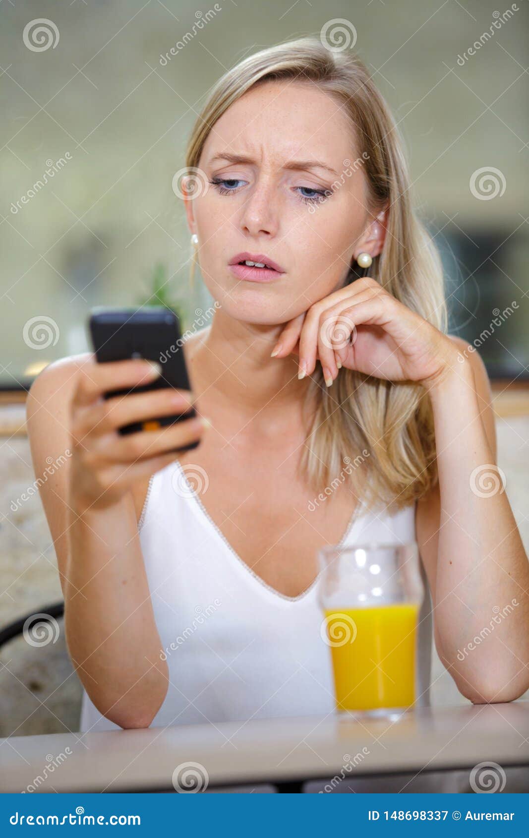 Sad Woman Reading Unpleasent Text Stock Image - Image of business ...