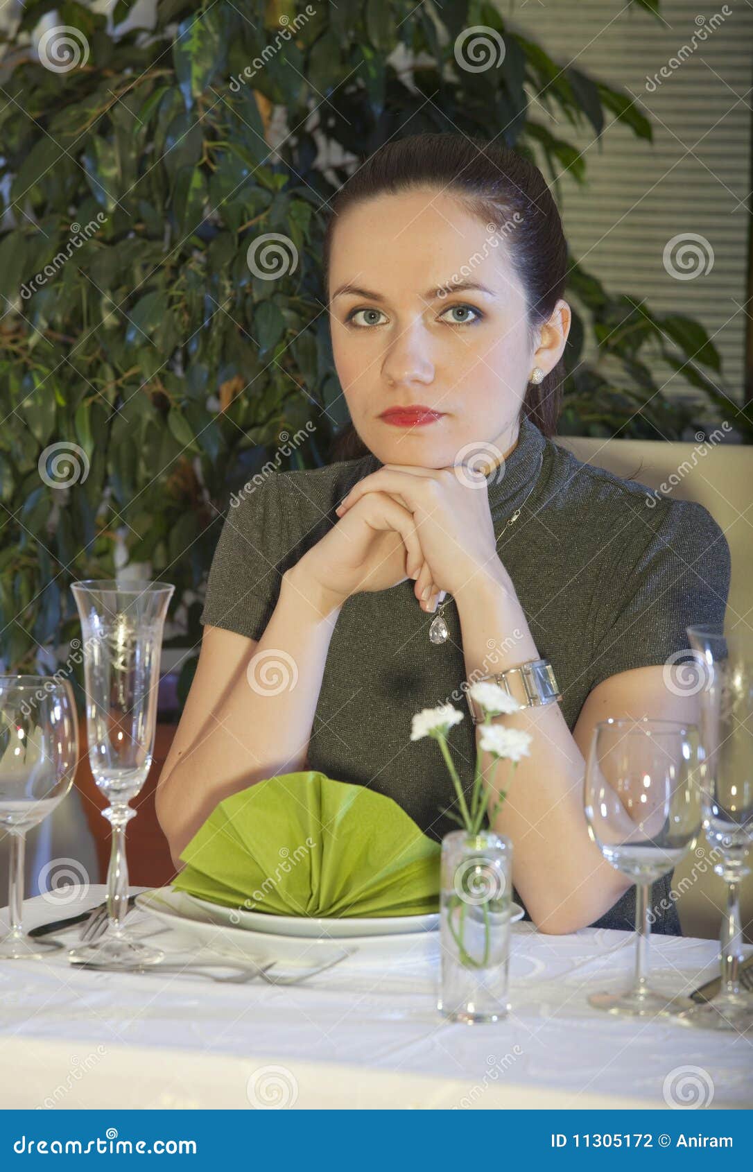 Sad Woman in Restaurant Waiting Stock Photo - Image of female, elegant ...