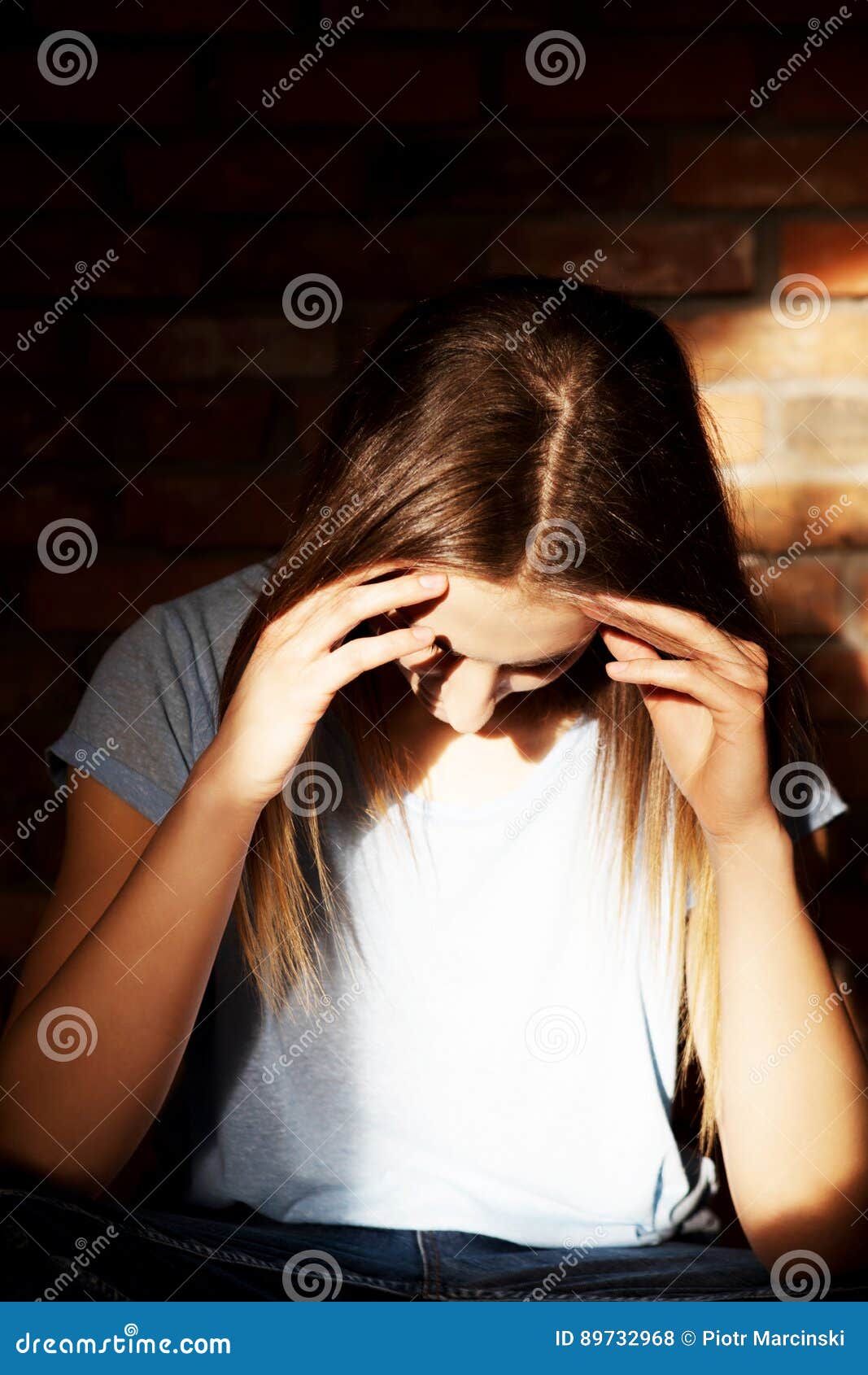 Sad woman in the room stock photo. Image of lonely, home - 89732968