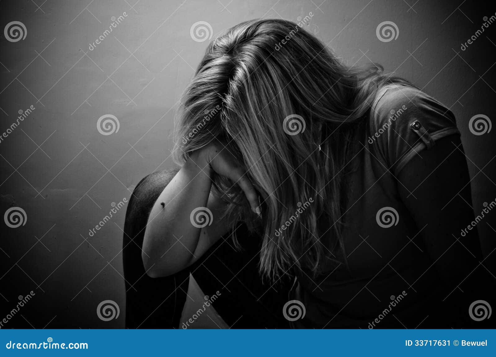 Sad woman sitting alone stock image. Image of grief, alone - 33717631