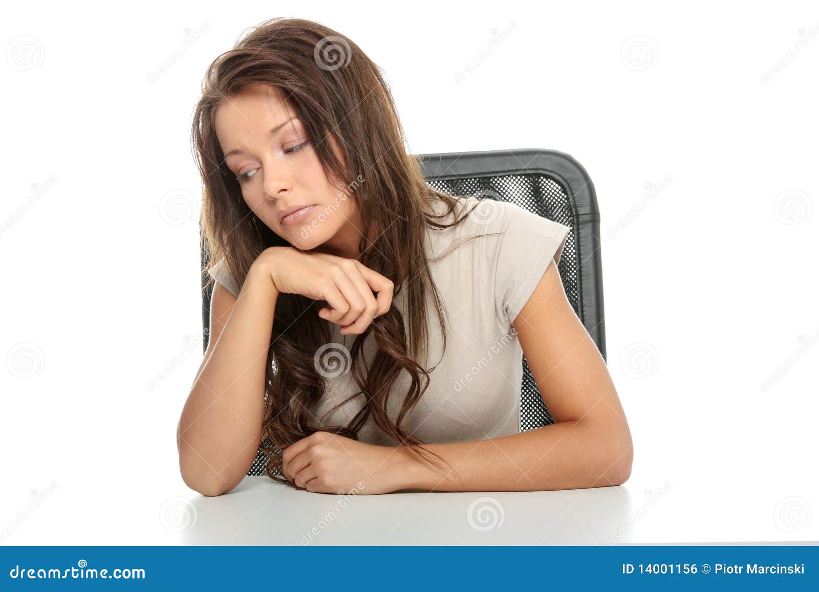 Sad Woman Sitting Behind the Desk Stock Photo - Image of depression ...
