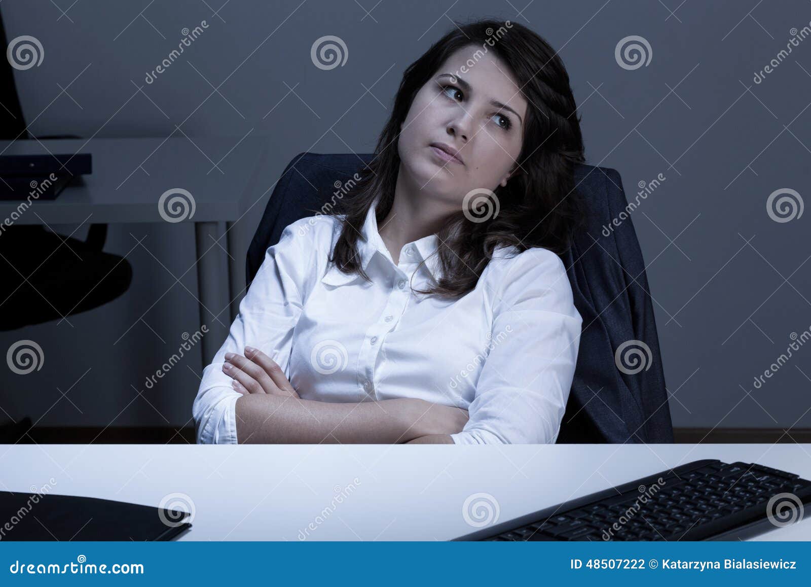Sad Woman Sitting at the Desk Stock Photo - Image of occupation ...