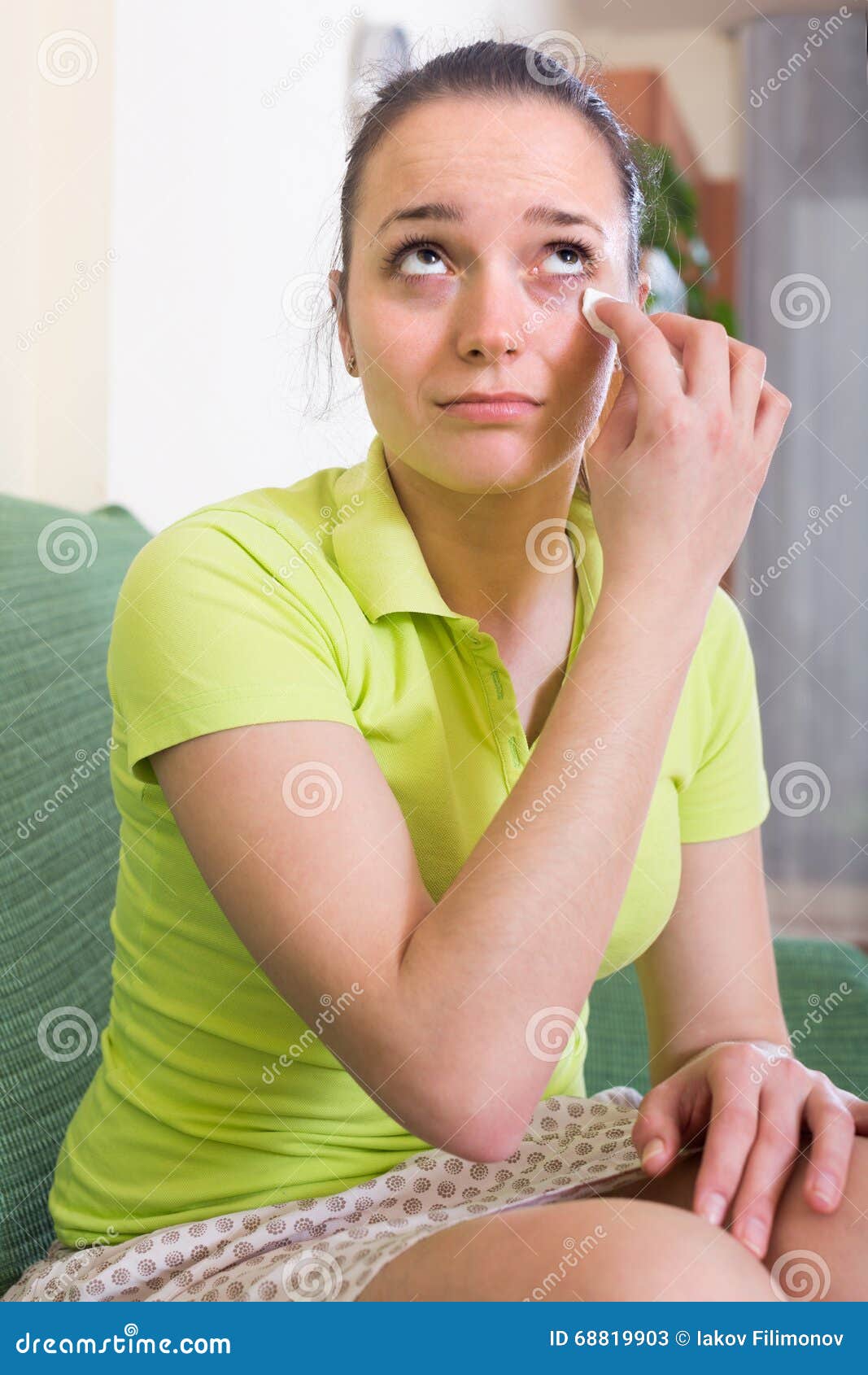 Sad woman sitting at home stock image. Image of depressed - 68819903