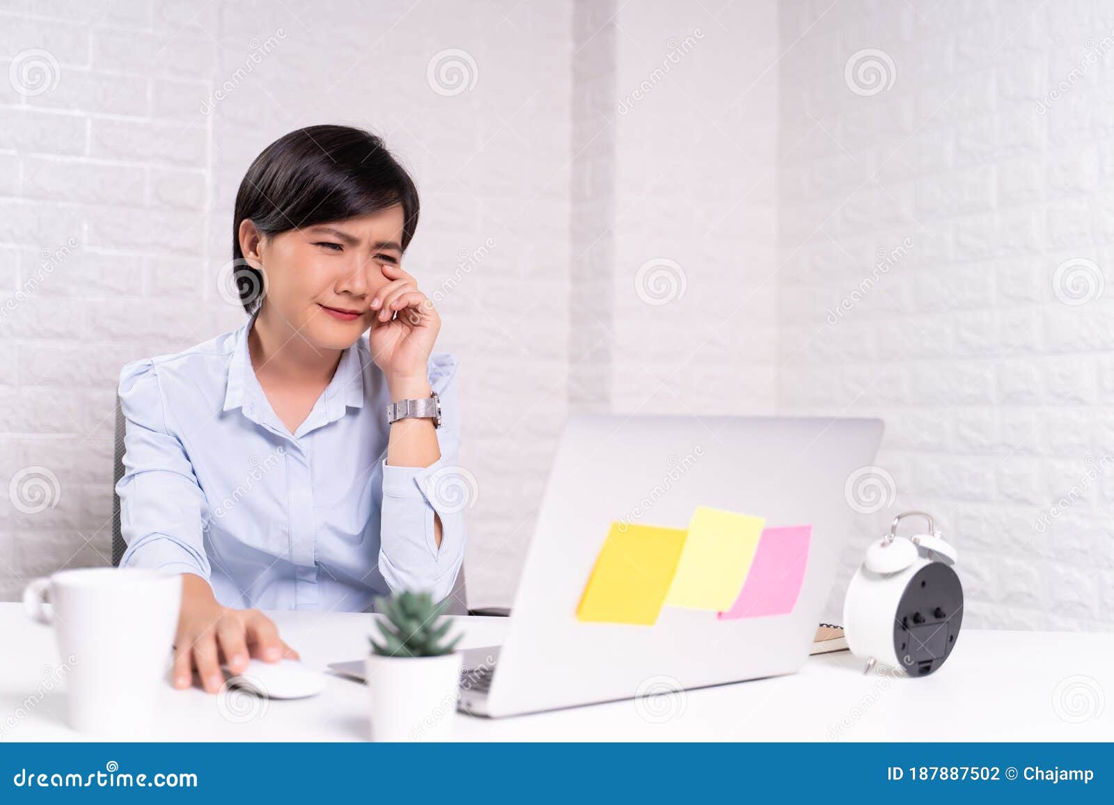 Sad Woman Sitting at Home Office Working Using Computer Laptop Stock ...