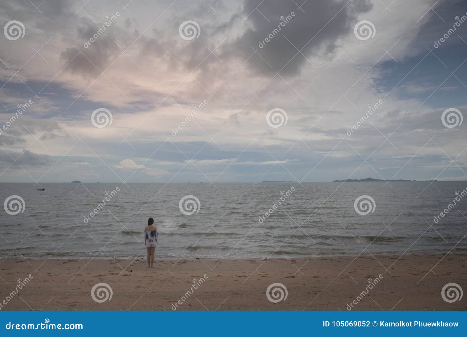 Sad Woman Standing on the Beach Looking the Sea Stock Photo - Image of ...