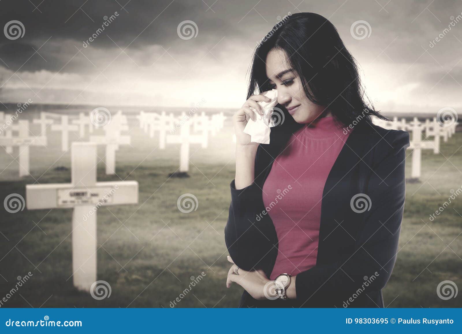 Sad Woman Standing in the Graveyard Stock Image - Image of funeral ...