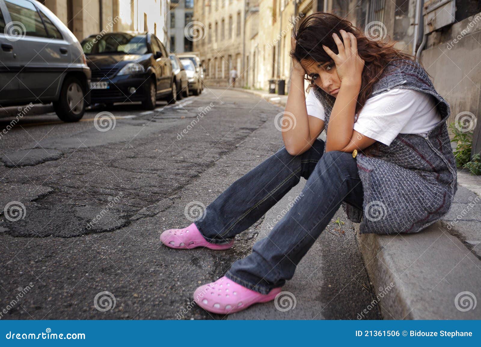 Sad woman in street stock photo. Image of caucasian, girl - 21361506