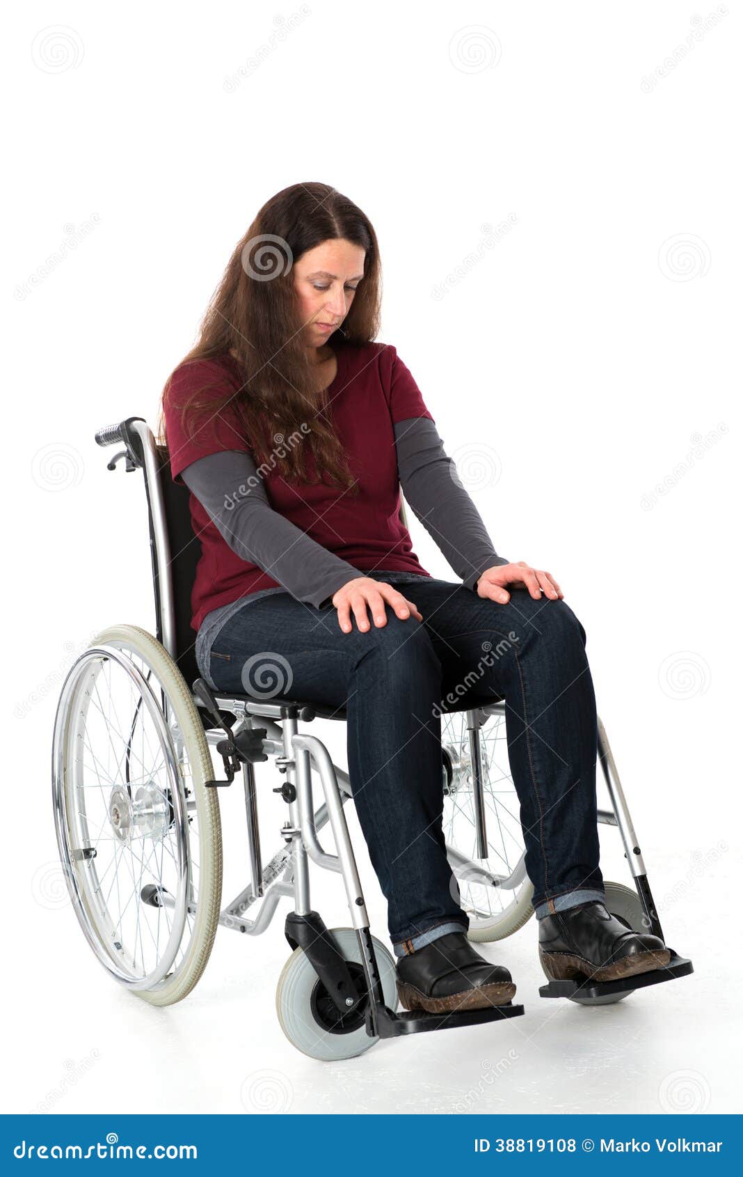 Girl Is A Disabled Person In A Wheelchair Is Sad One Stock