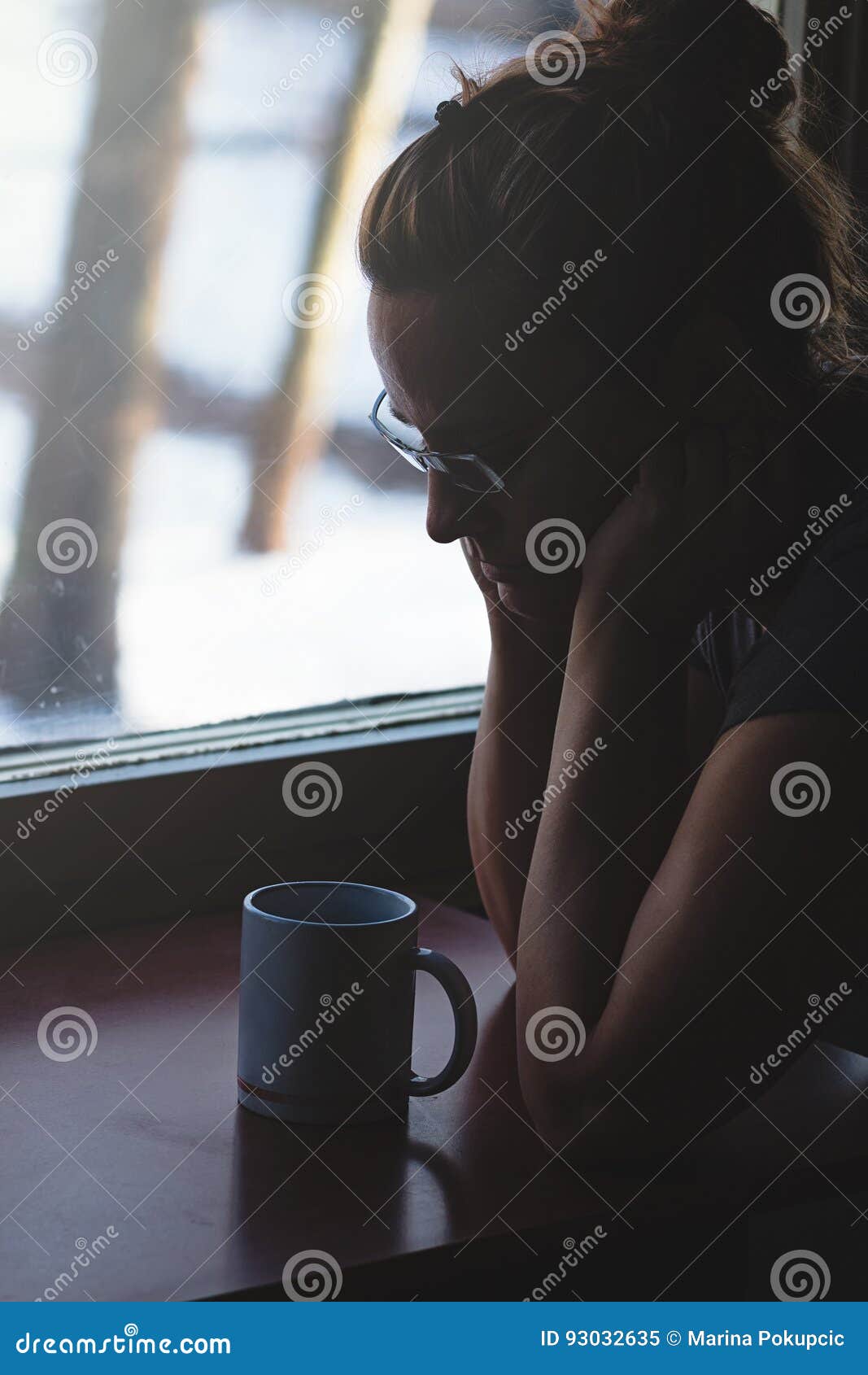 Sad Woman by the Window with a Cup of Coffee Stock Image - Image of ...