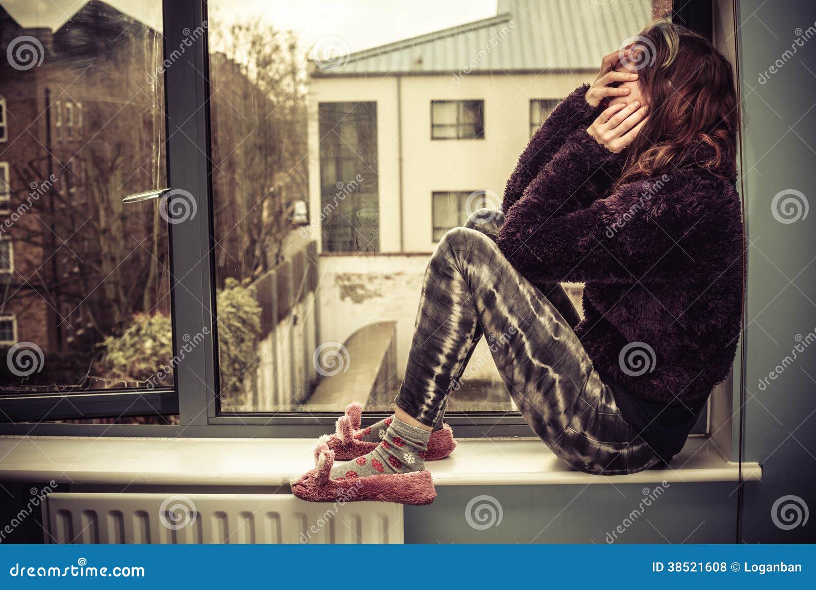 Sad woman by the window stock photo. Image of looking - 38521608