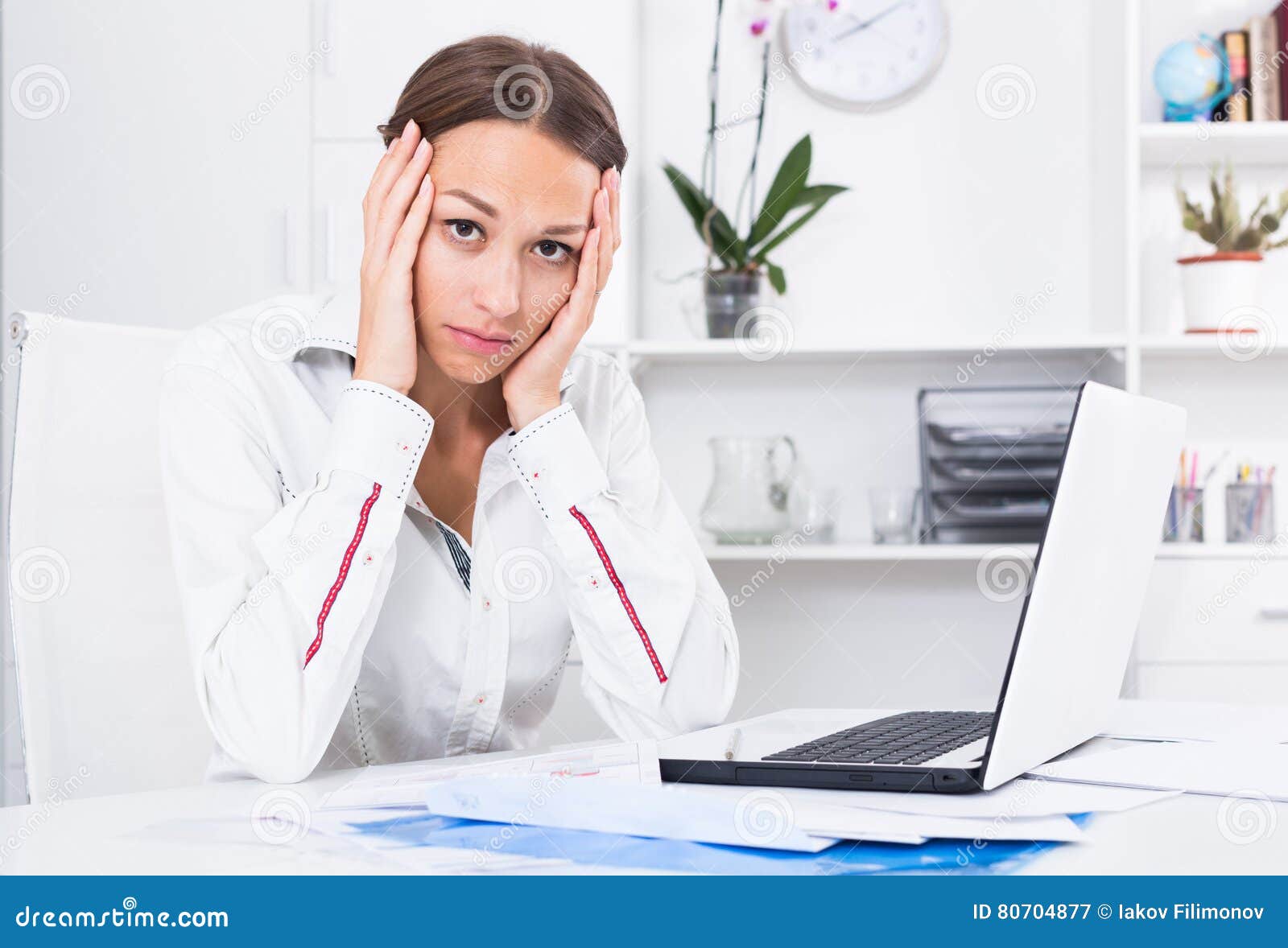 Sad woman working stock image. Image of fault, emotional - 80704877