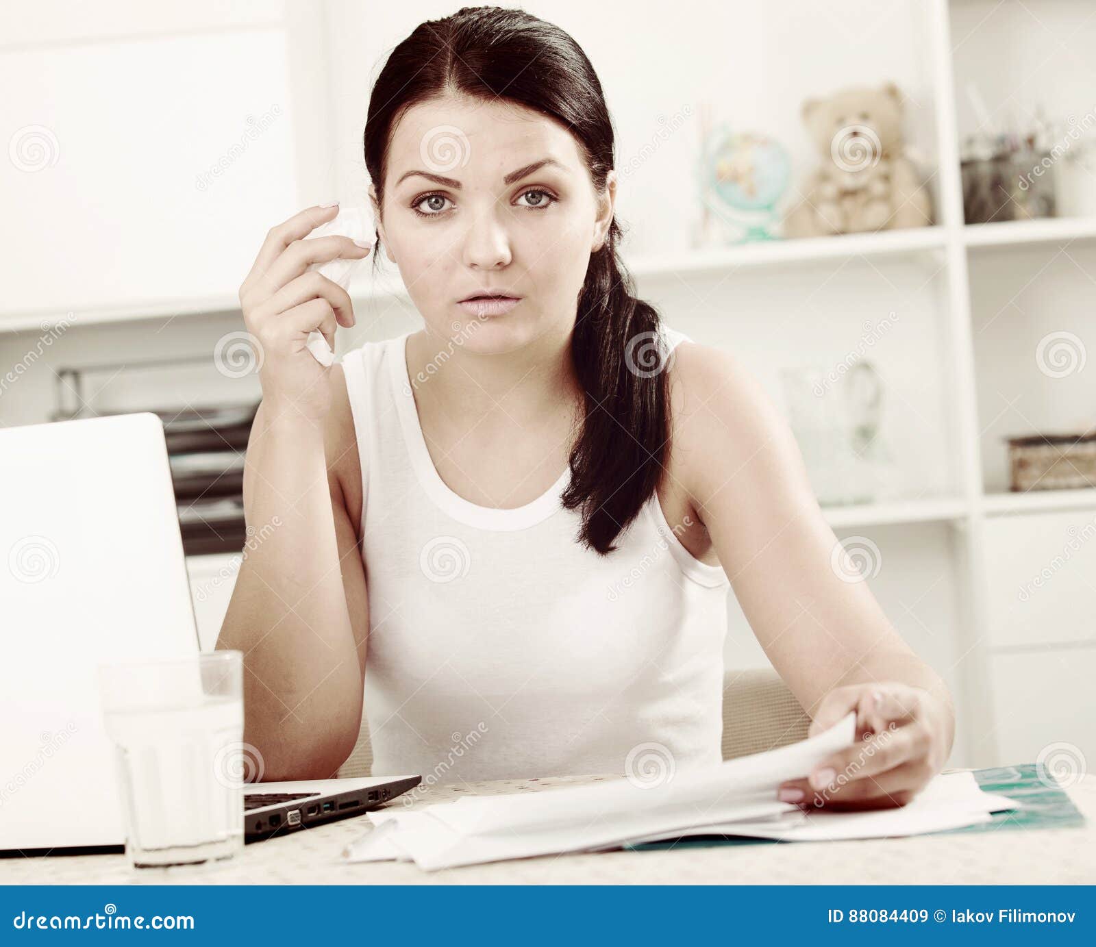 Sad Woman Working with Documents Stock Image - Image of pressure ...
