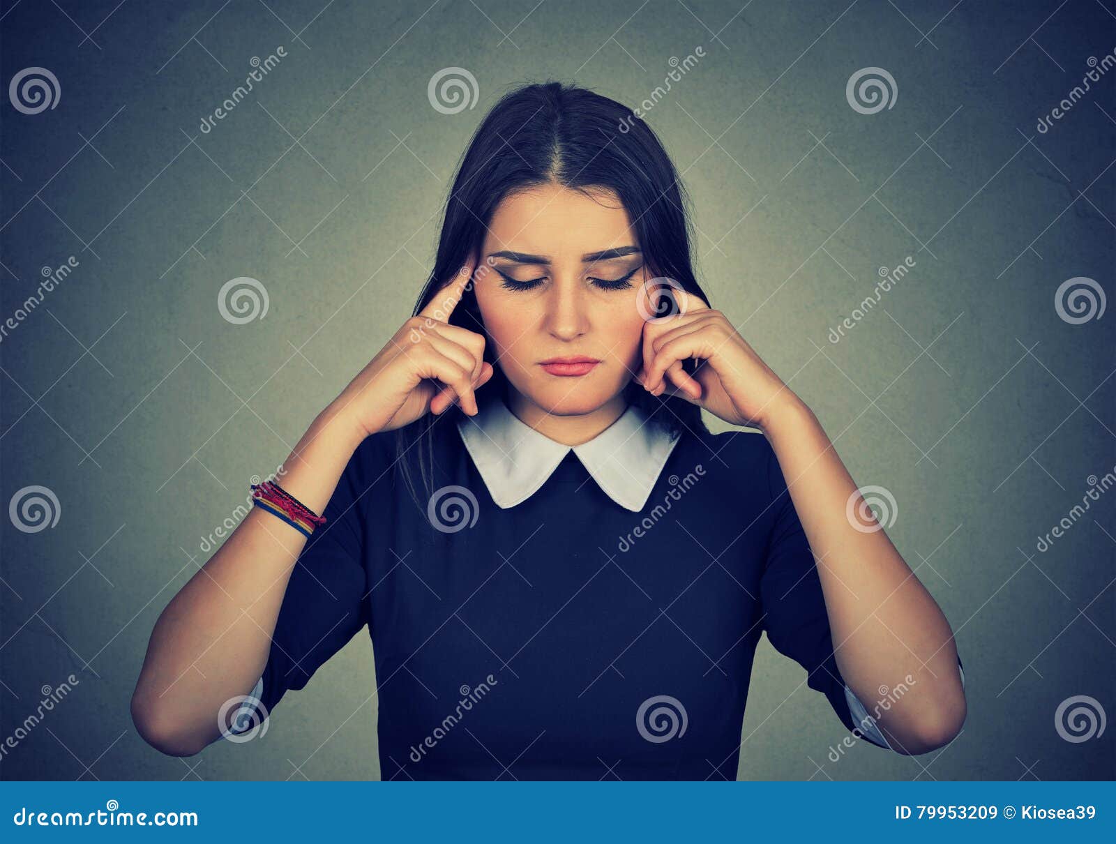 Sad Woman With Worried Stressed Face Expression Looking Down Stock