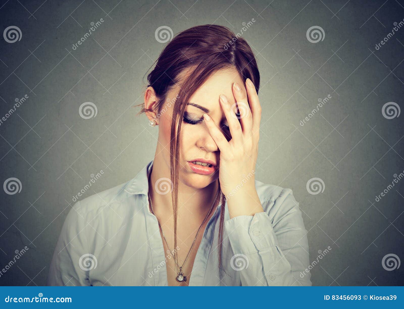 Sad Woman with Worried Stressed Face Expression Looking Down Stock ...