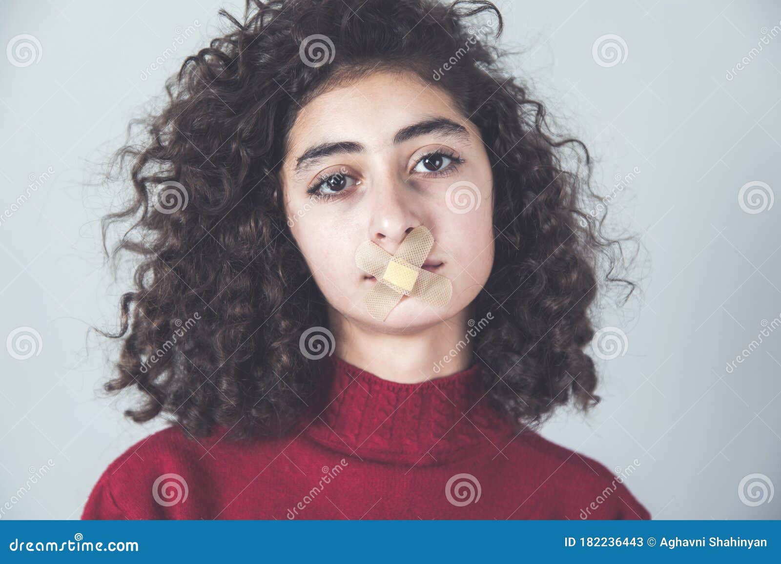Sad women lip plaster stock image. Image of beautiful - 182236443