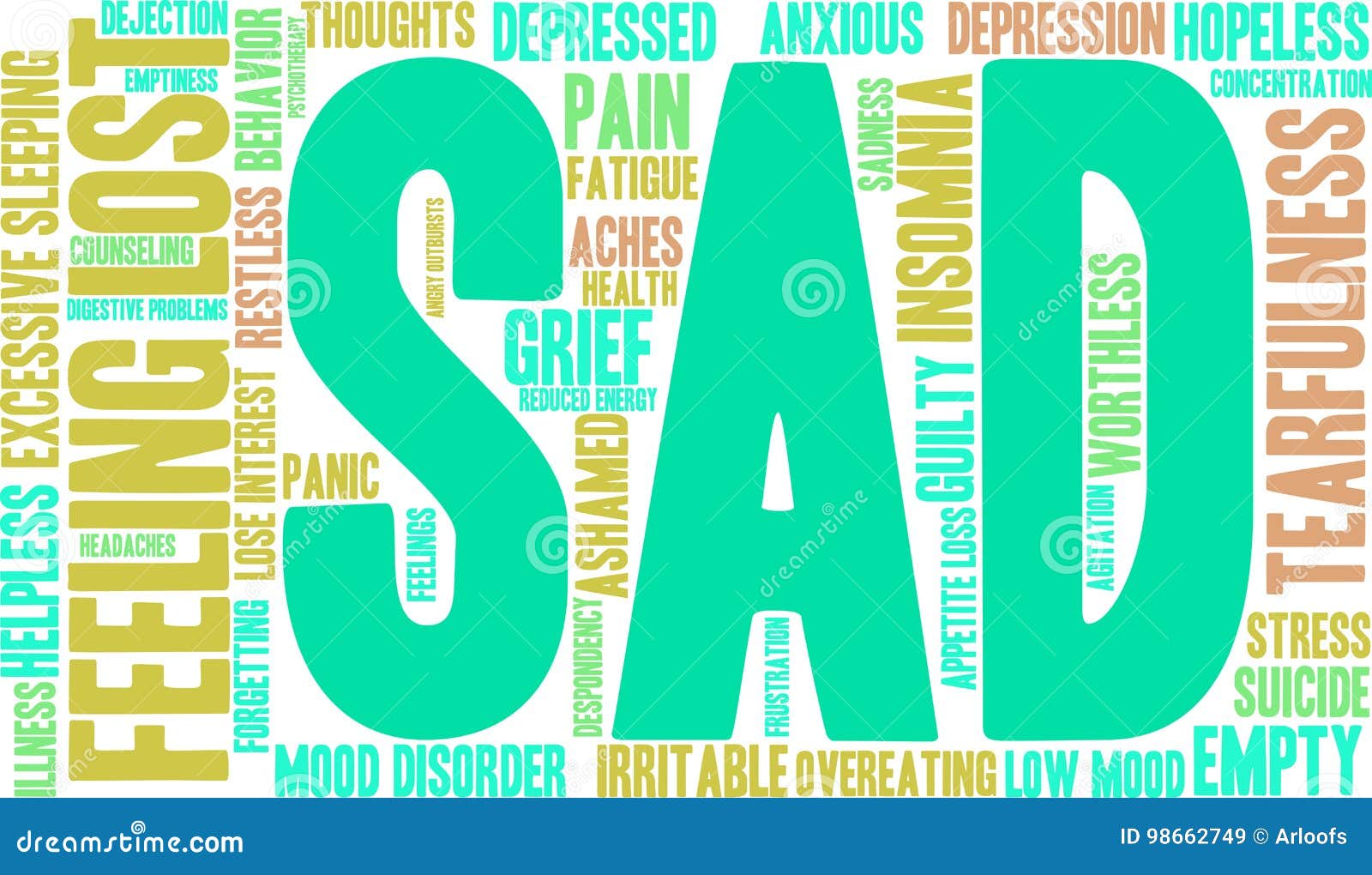 Sad Word Cloud stock vector. Illustration of illness - 98662749