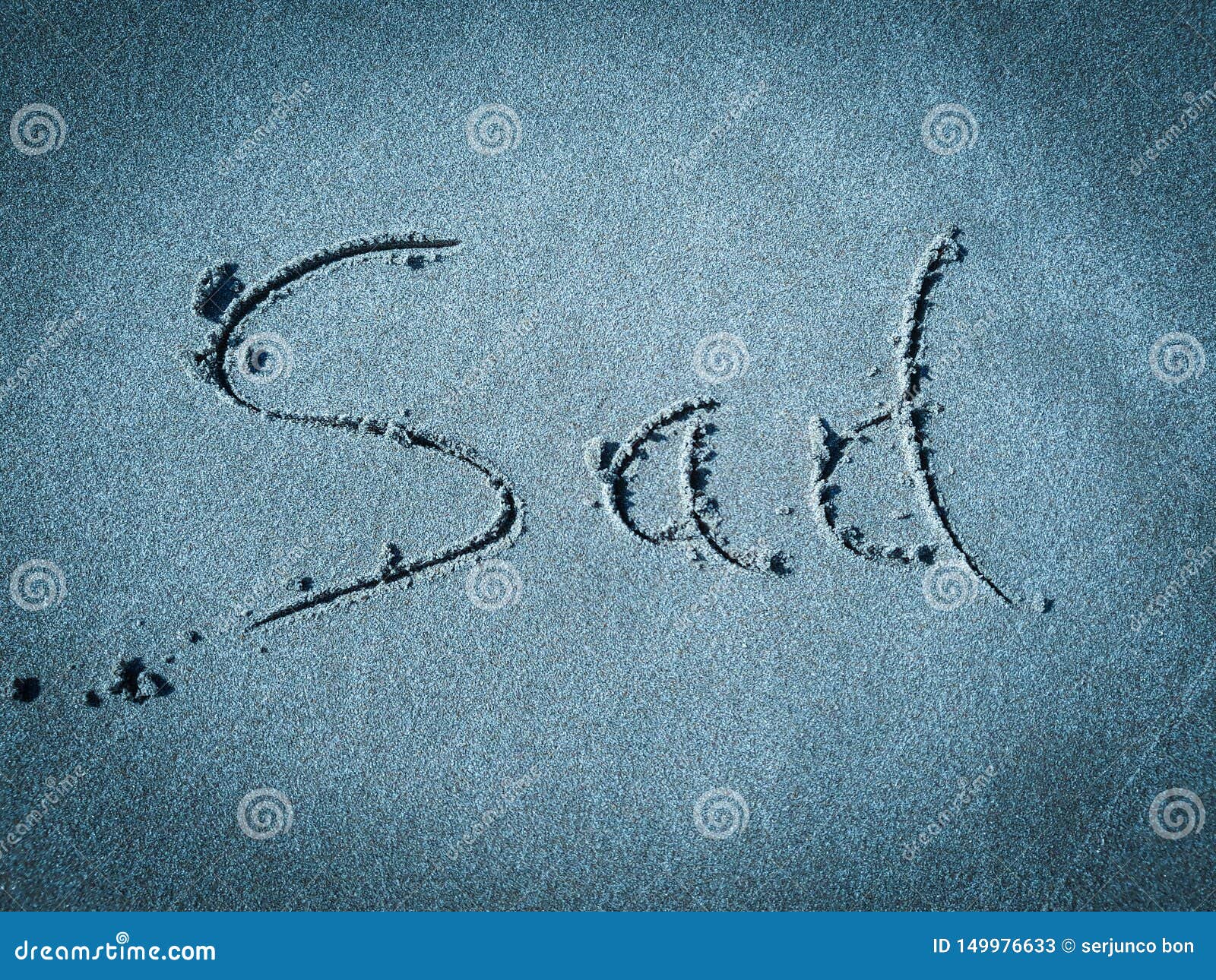Sad, Word Written on Blue Sand Stock Image - Image of ideas, color ...