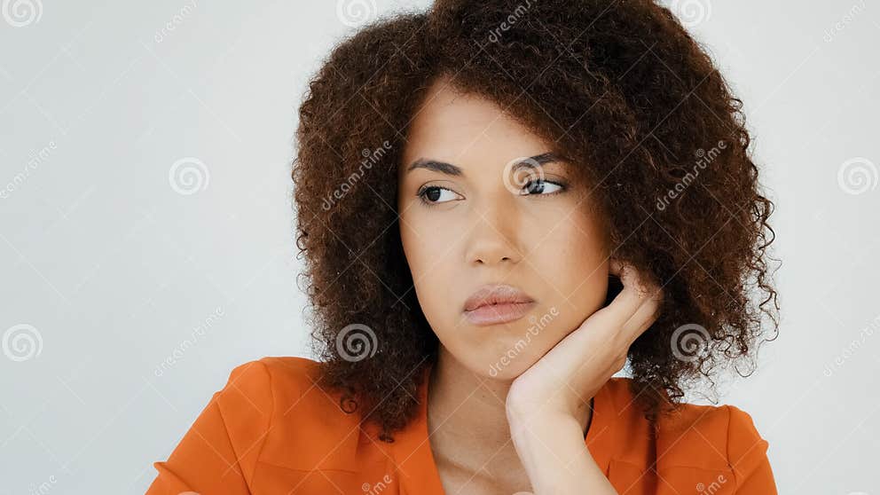 Sad Worried African Woman Ponder Thinking Problem Feeling Anxiety