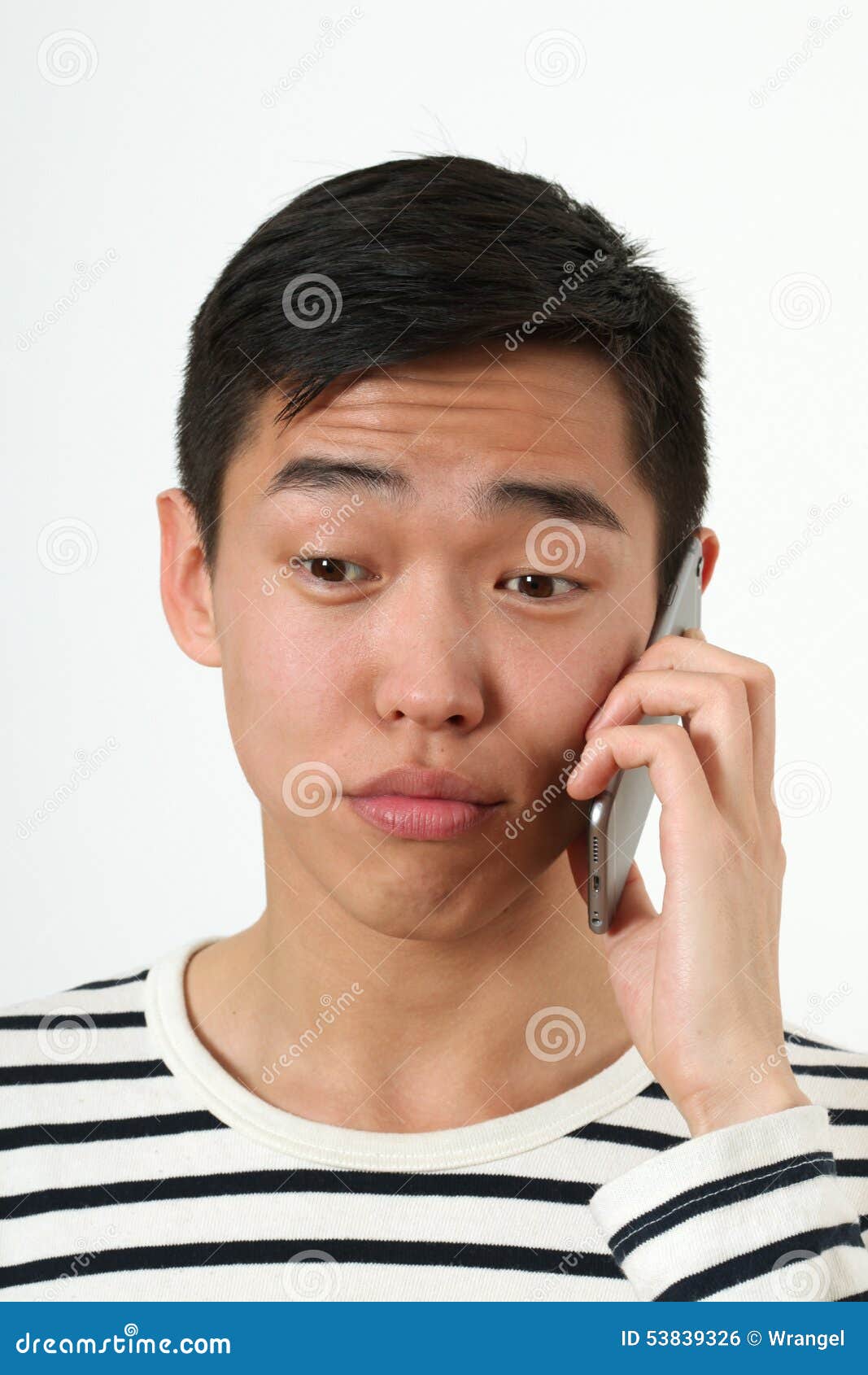 Sad Young Asian Man Using a Smartphone Stock Photo - Image of call ...