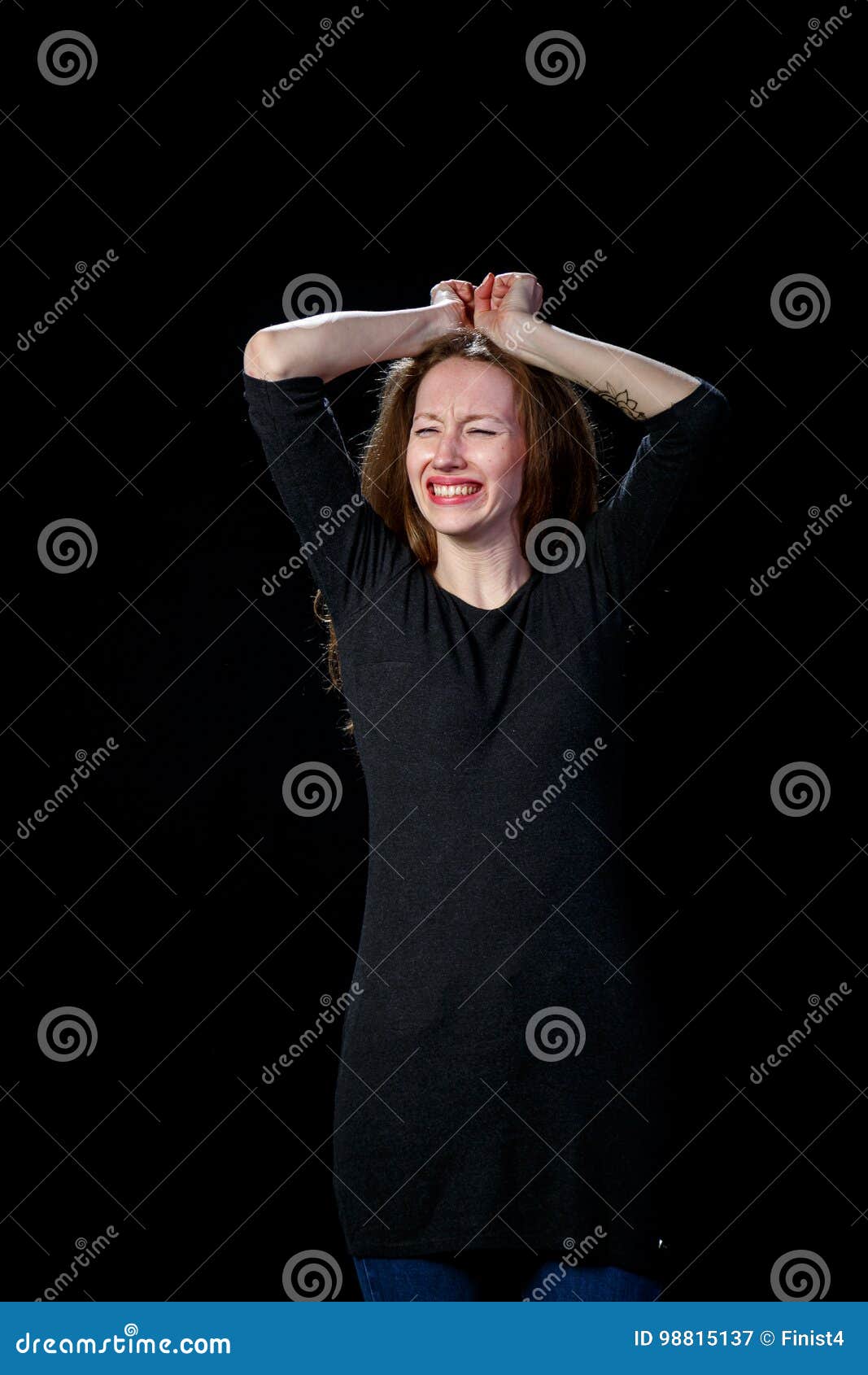 Sad Young Girl Crying on a Black Background Stock Image - Image of dark ...