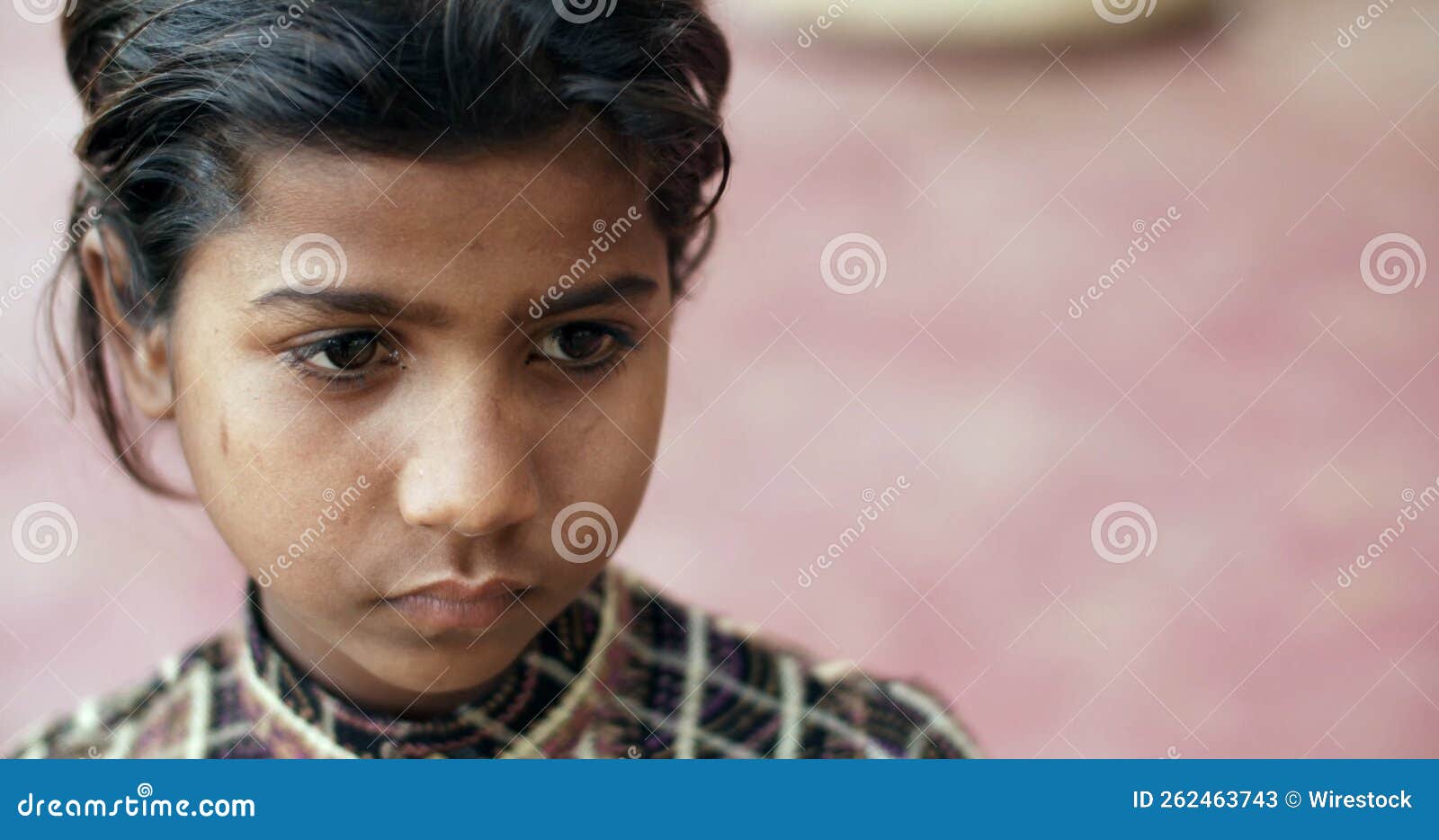 Sad young girl from India stock image. Image of little - 262463743