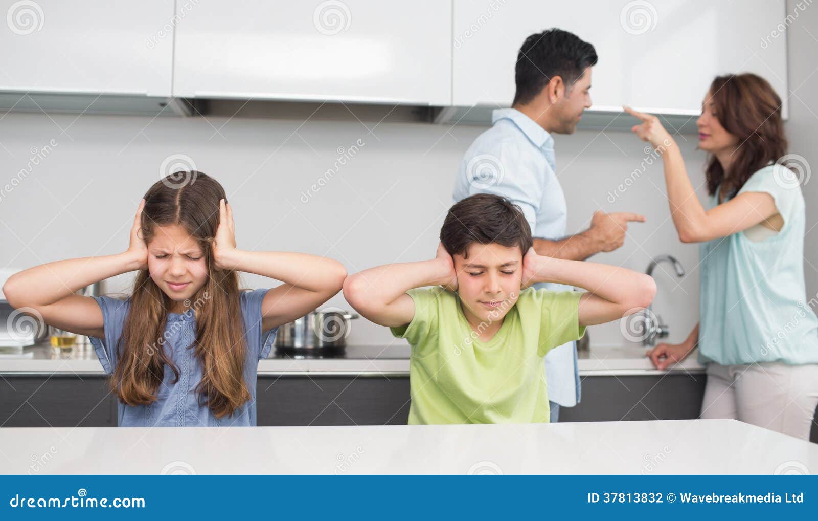 Sad Young Kids while Parents Quarreling Stock Photo - Image of ...