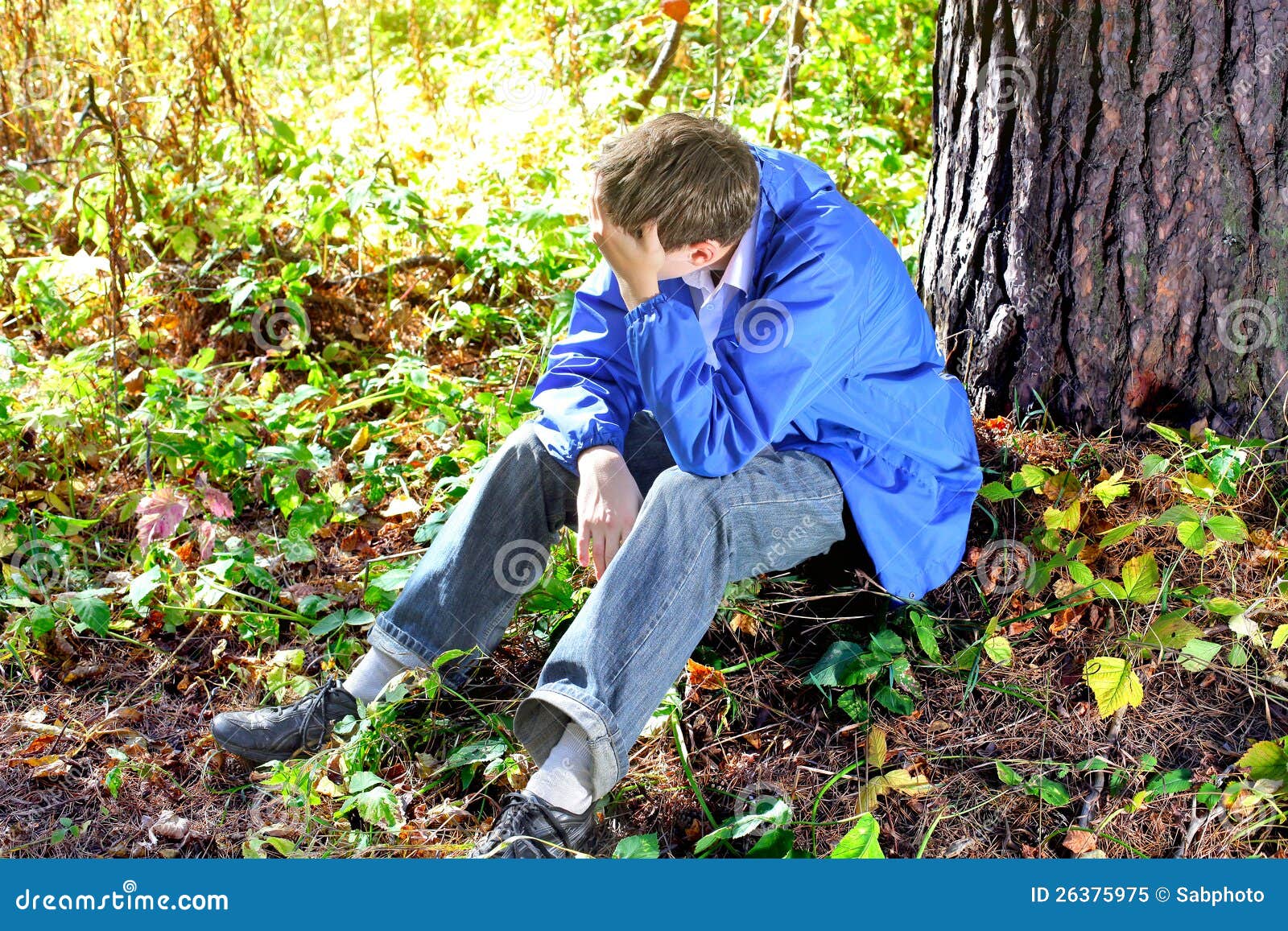 Sad young man stock image. Image of outside, green, male - 26375975