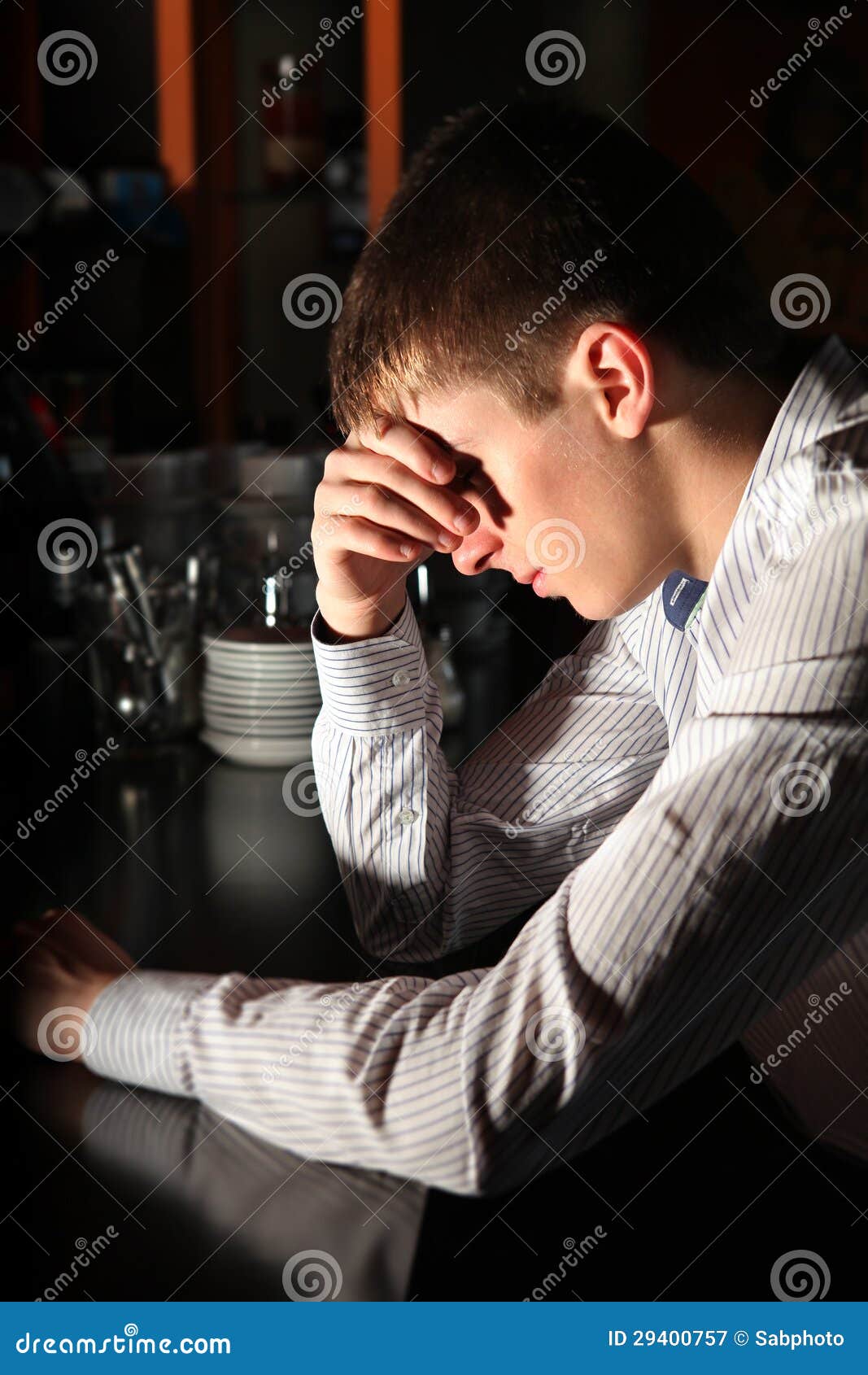 Sad Young Man at the Bar stock image. Image of indoor - 29400757