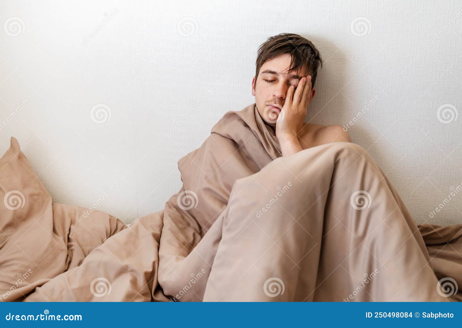 Sad Man in the Bed stock photo. Image of insomnia, distress - 250498084