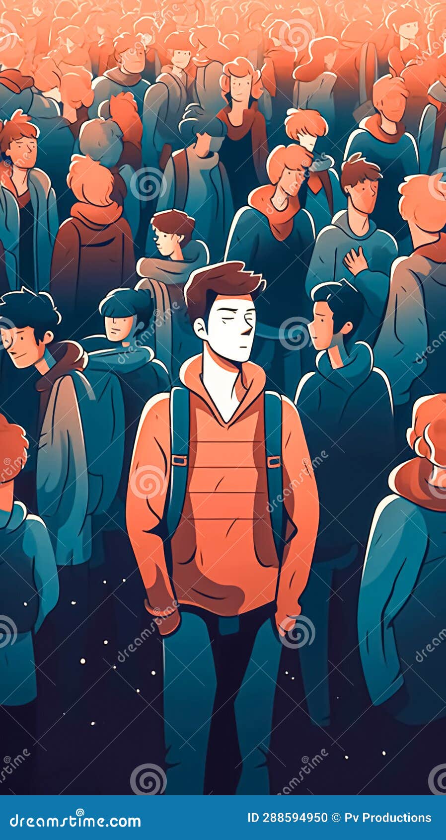 Sad Young Man in a Crowd of People, Generative AI. Stock Photo - Image ...