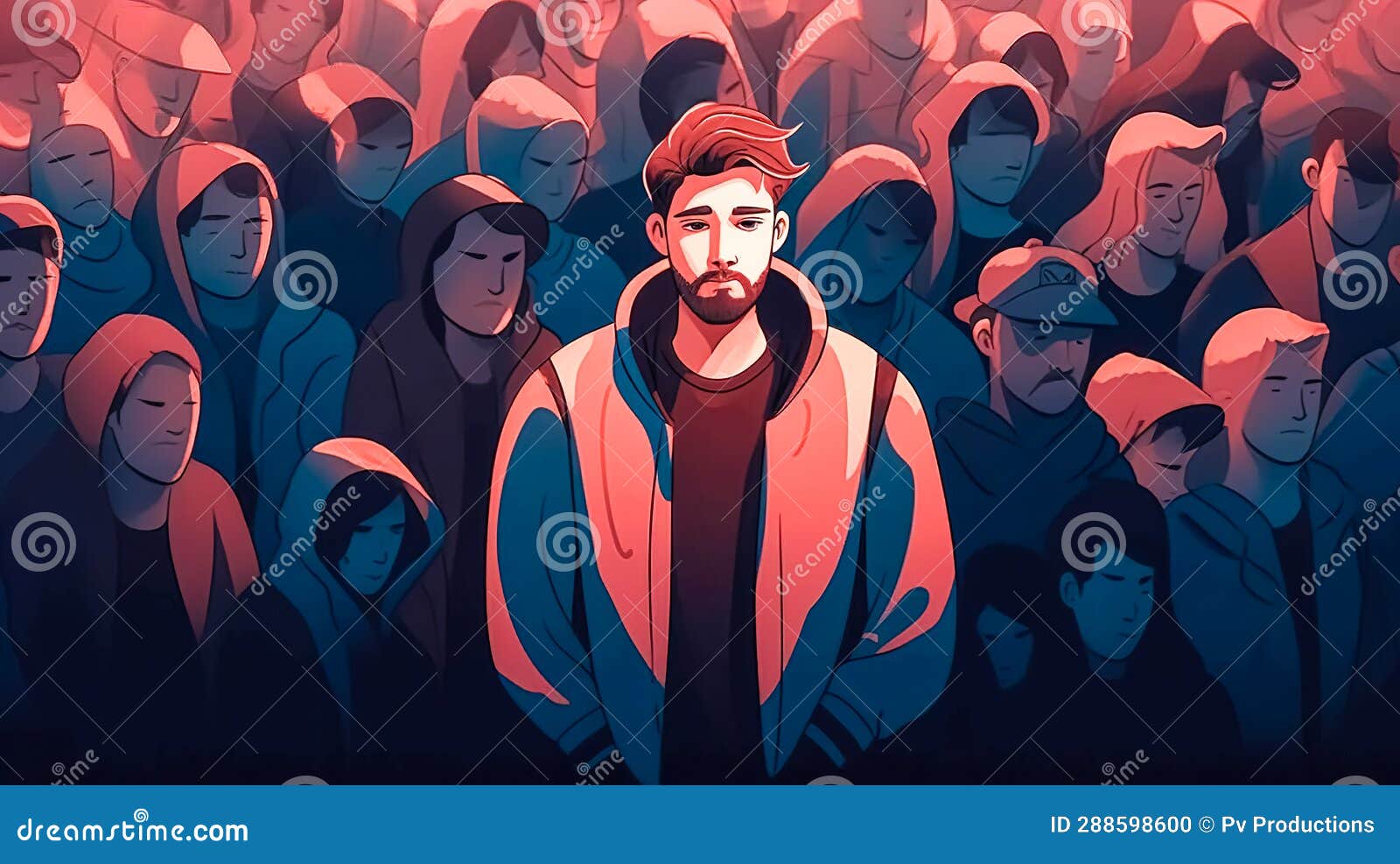 Sad Young Man in a Crowd of People, Generative AI. Stock Photo - Image ...