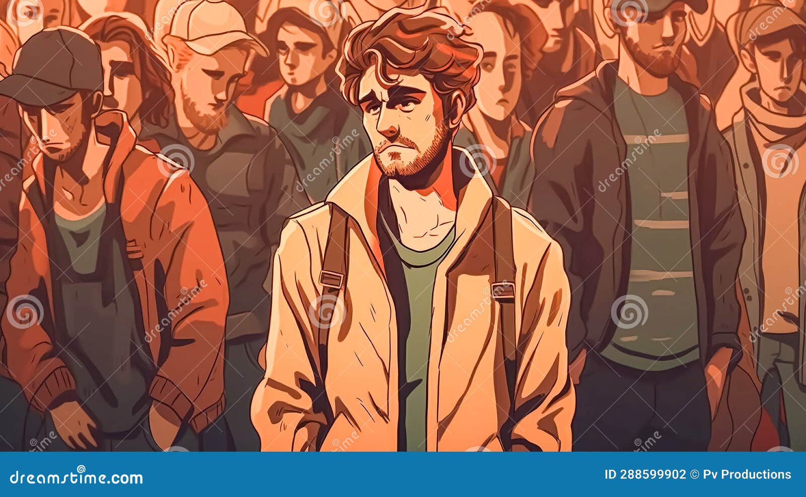 Sad Young Man in a Crowd of People, Generative AI. Stock Photo - Image ...