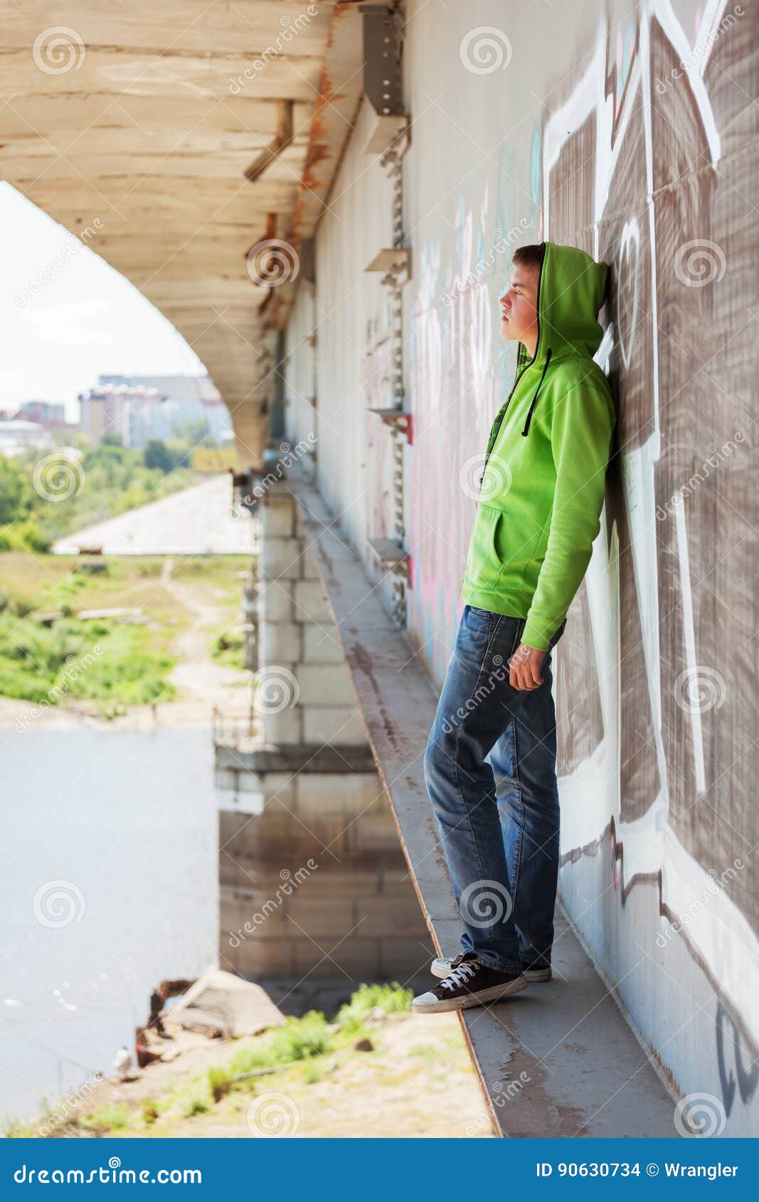 Sad Young Man in Depression Standing on the Bridge Stock Photo - Image ...