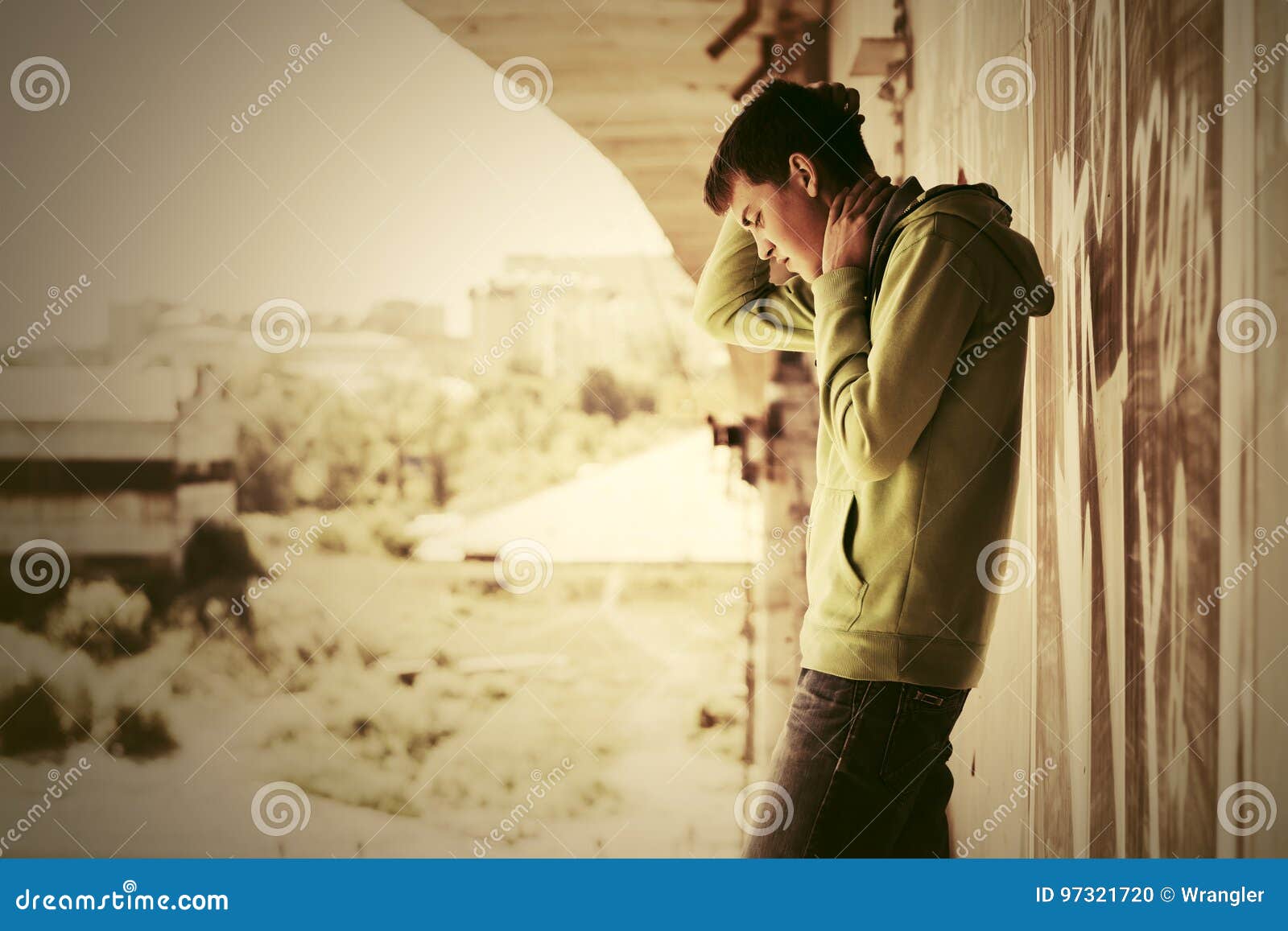 Sad Young Man in Depression Standing on the Bridge Stock Photo - Image ...