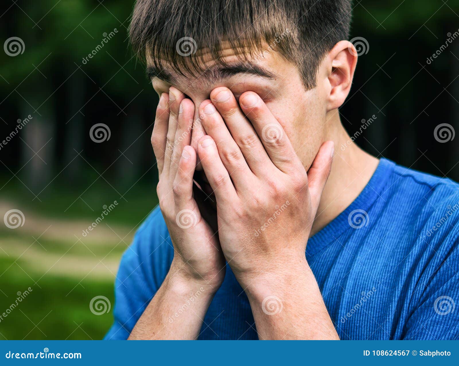 Sad Young Man stock image. Image of grief, nature, closeup - 108624567