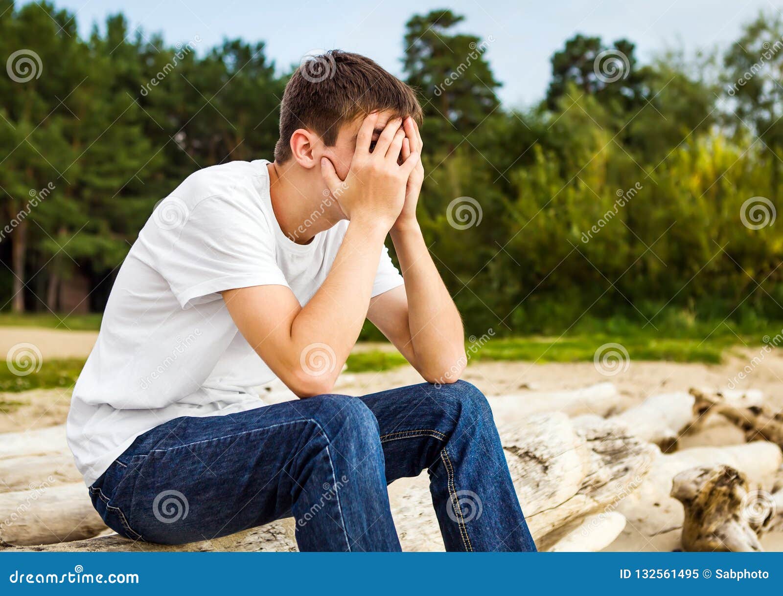 Sad Young Man outdoor stock image. Image of rural, grief - 132561495
