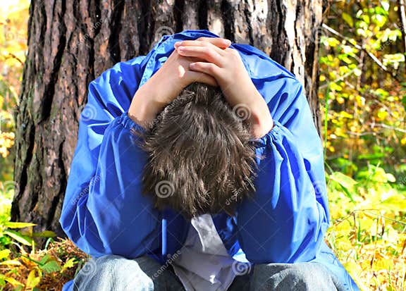 Sad Young Man outdoor stock photo. Image of nature, autumn - 58719238