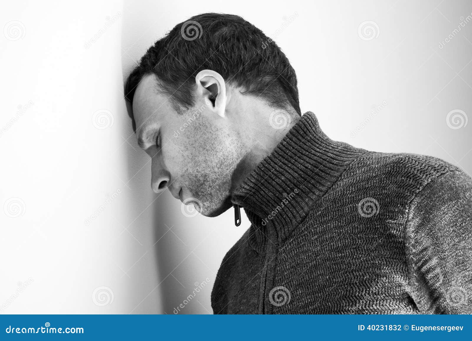 Sad Young Man Rested His Head on Wall Stock Photo - Image of ...