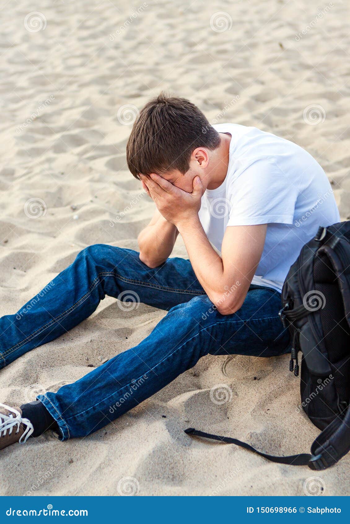 Sad Young Man stock photo. Image of hurt, caucasian - 150698966