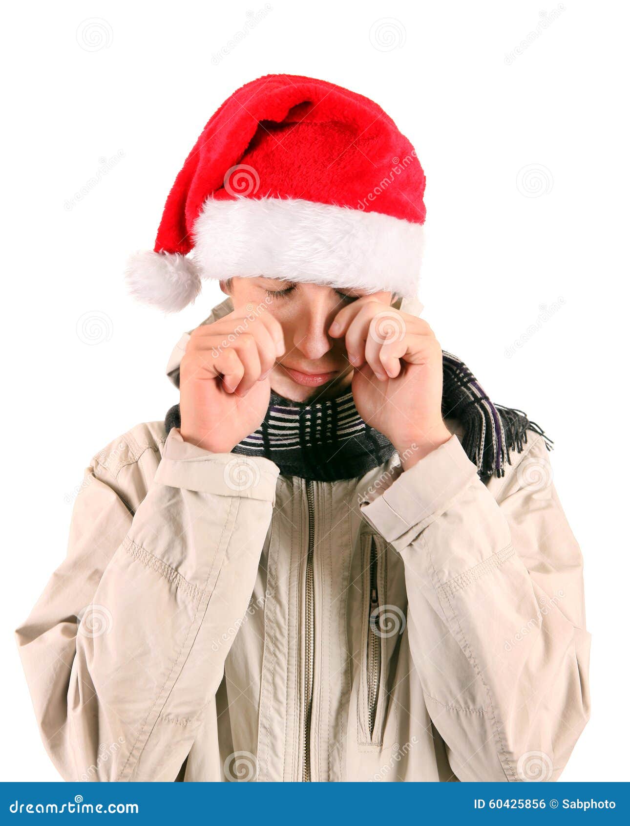 Sad Young Man in Santa Hat stock photo. Image of santa - 60425856