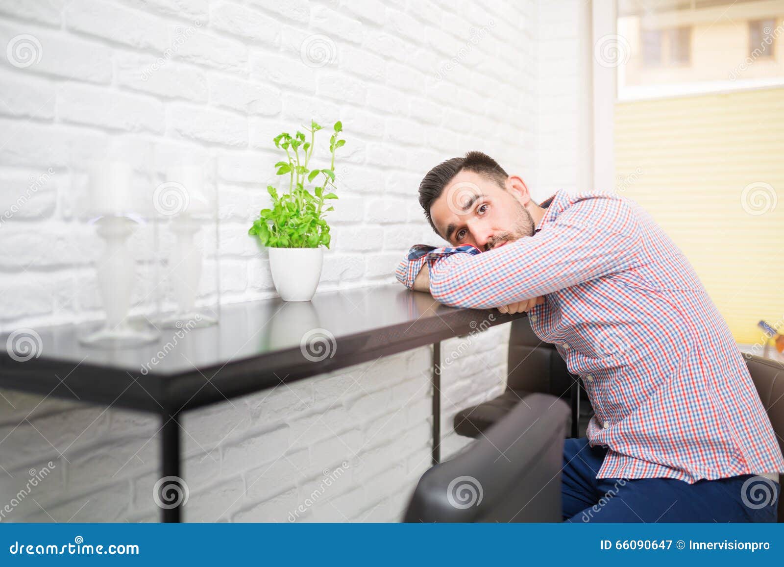 Sad Young Man Sitting in Kitchen Stock Image - Image of horizontal ...