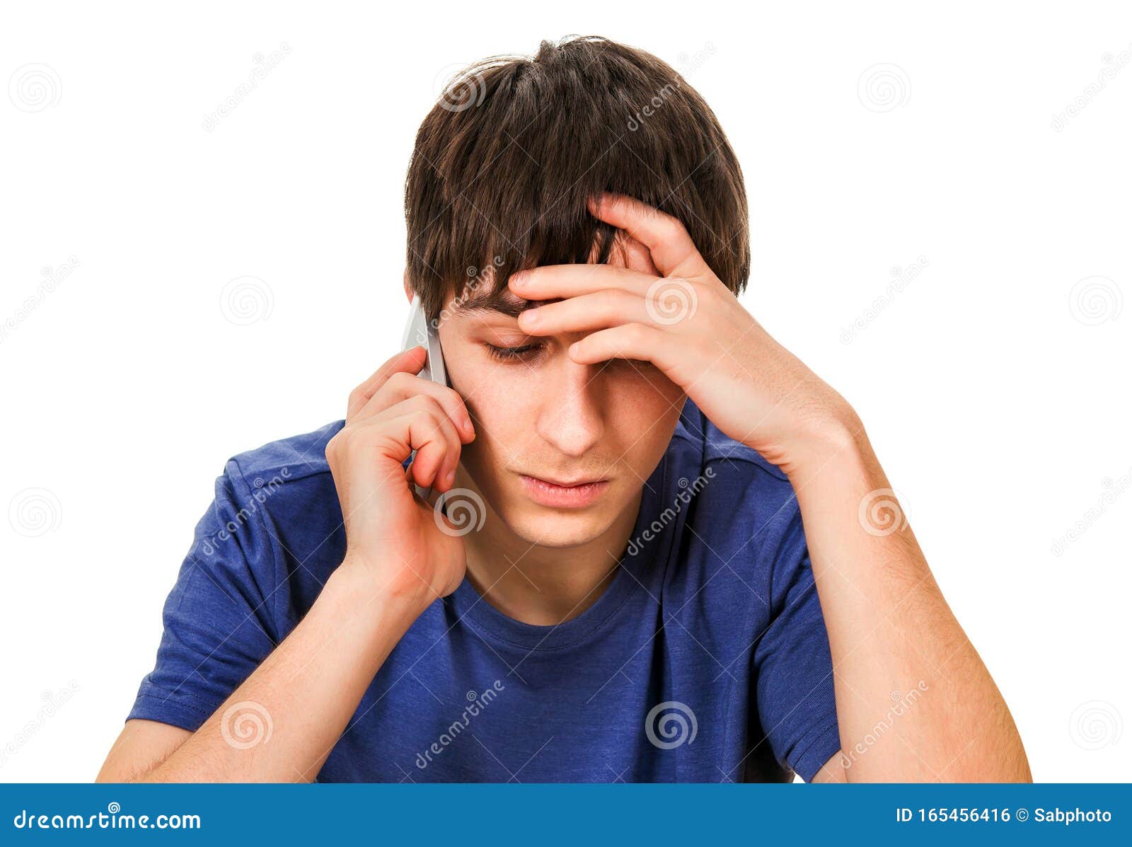 Sad Young Man stock photo. Image of face, sadness, gadget - 165456416