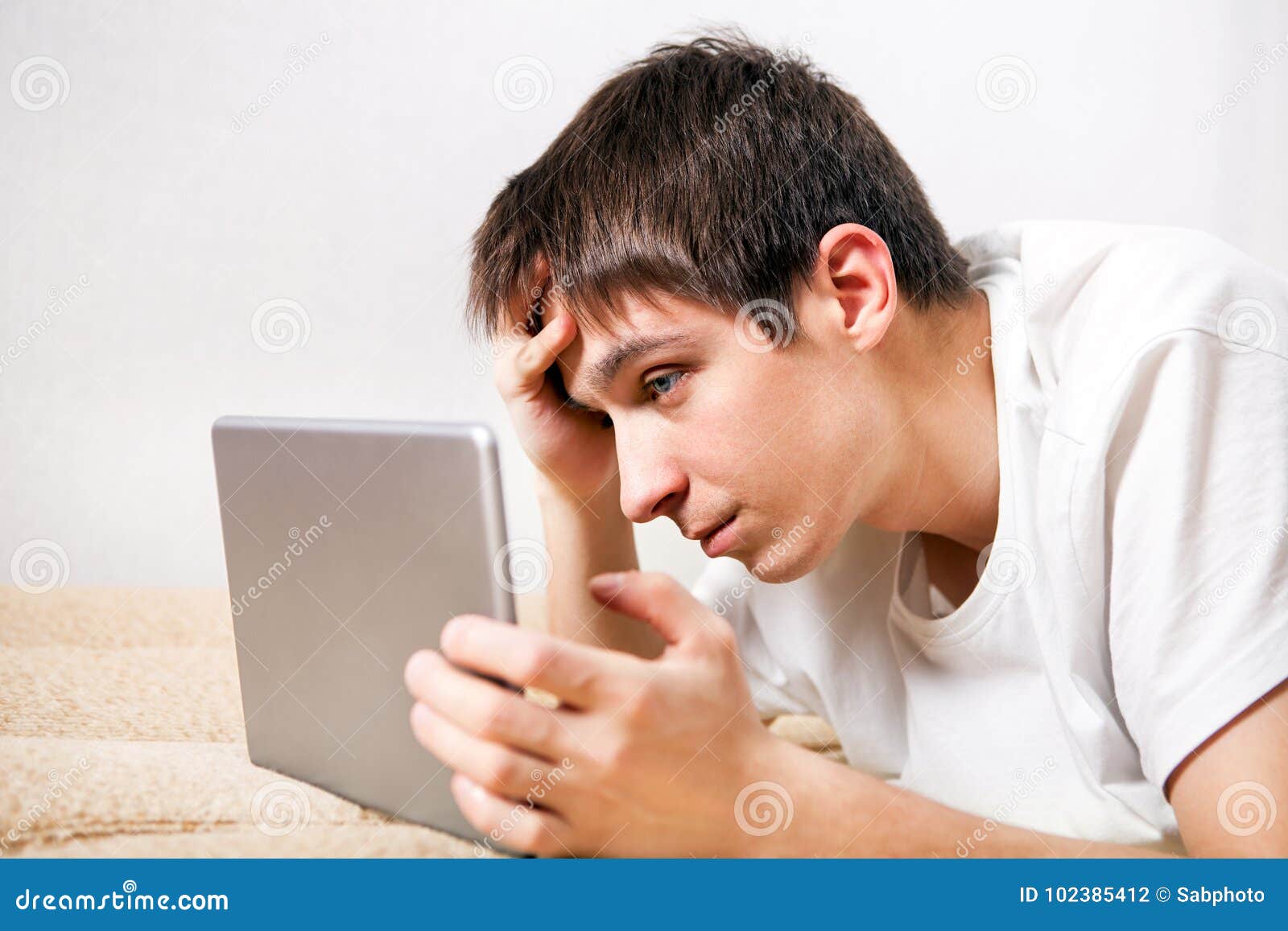 Young Man with Tablet Computer Stock Photo - Image of problem ...