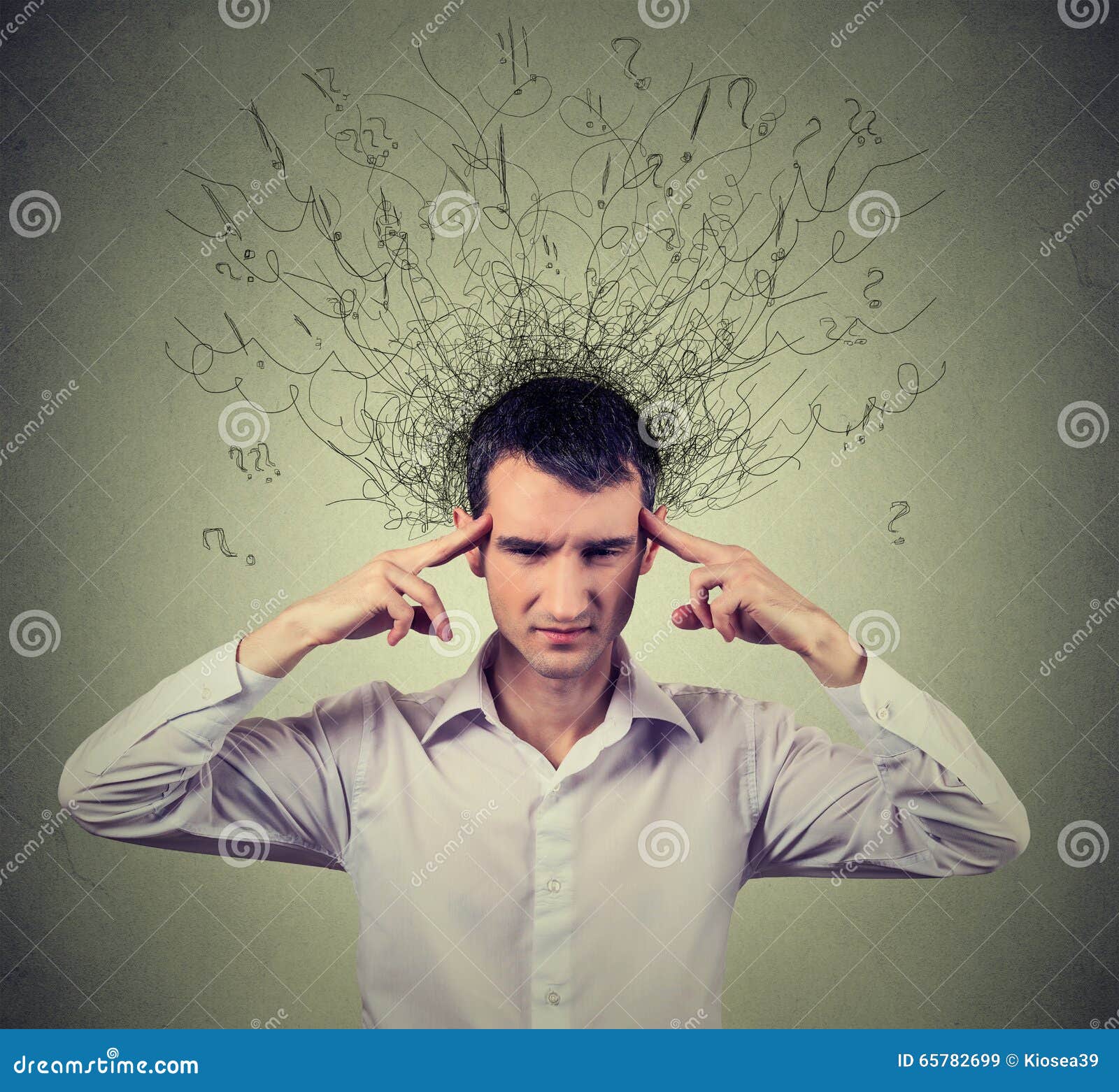 Sad Young Man with Worried Stressed Face Expression and Brain Melting ...