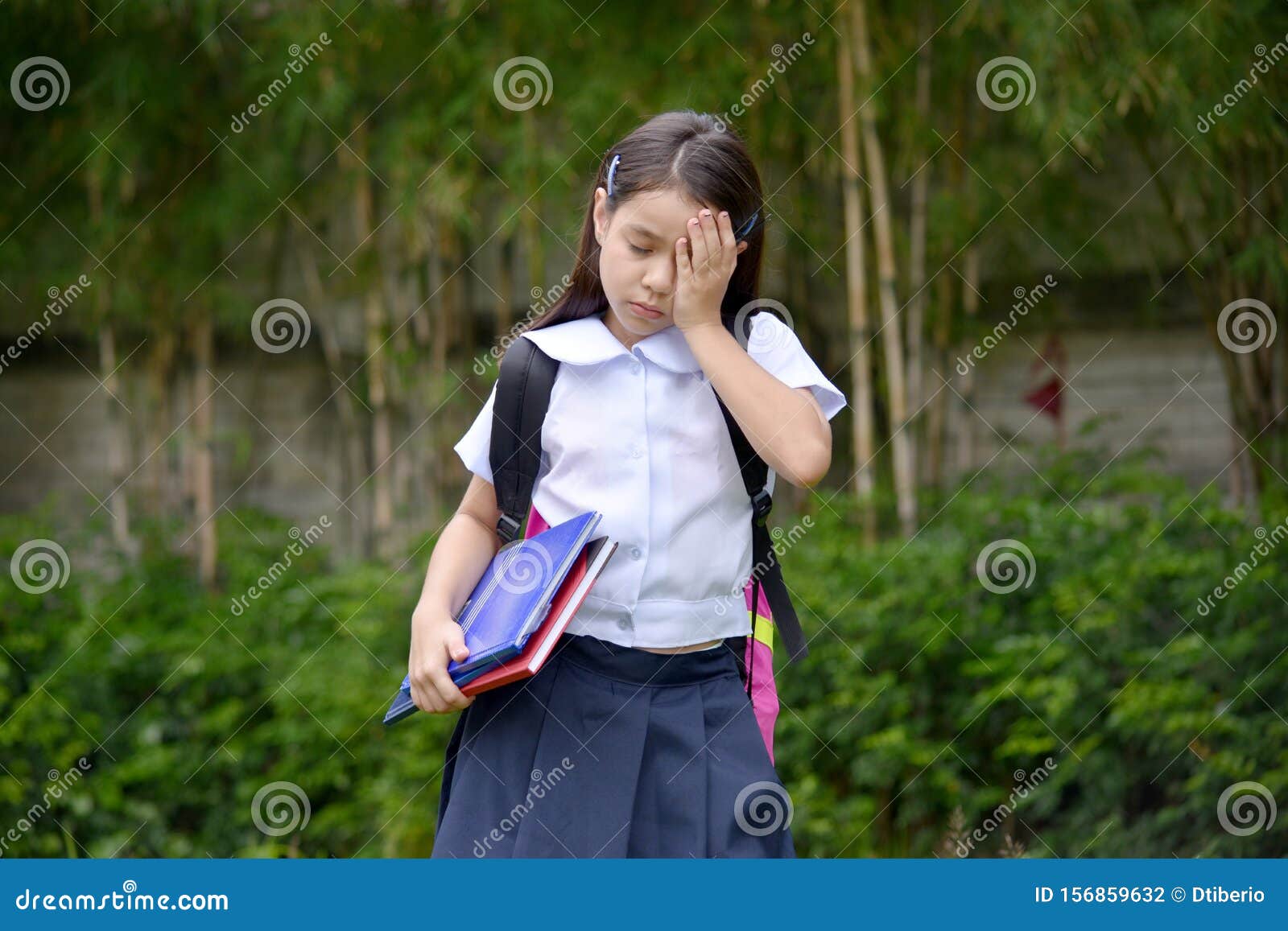 Sad Young Student Child with Notebooks Stock Photo - Image of emotional ...
