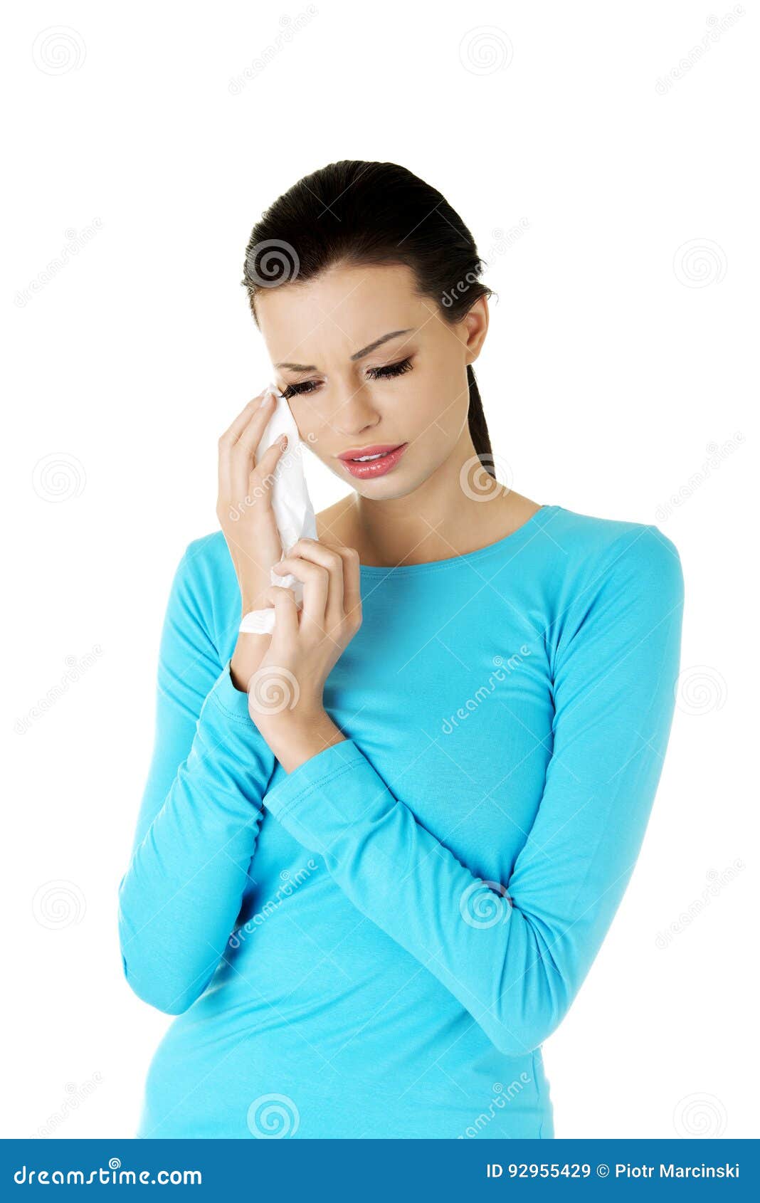 Sad Young Woman Cry Using a Tissue Paper Stock Image - Image of casual ...